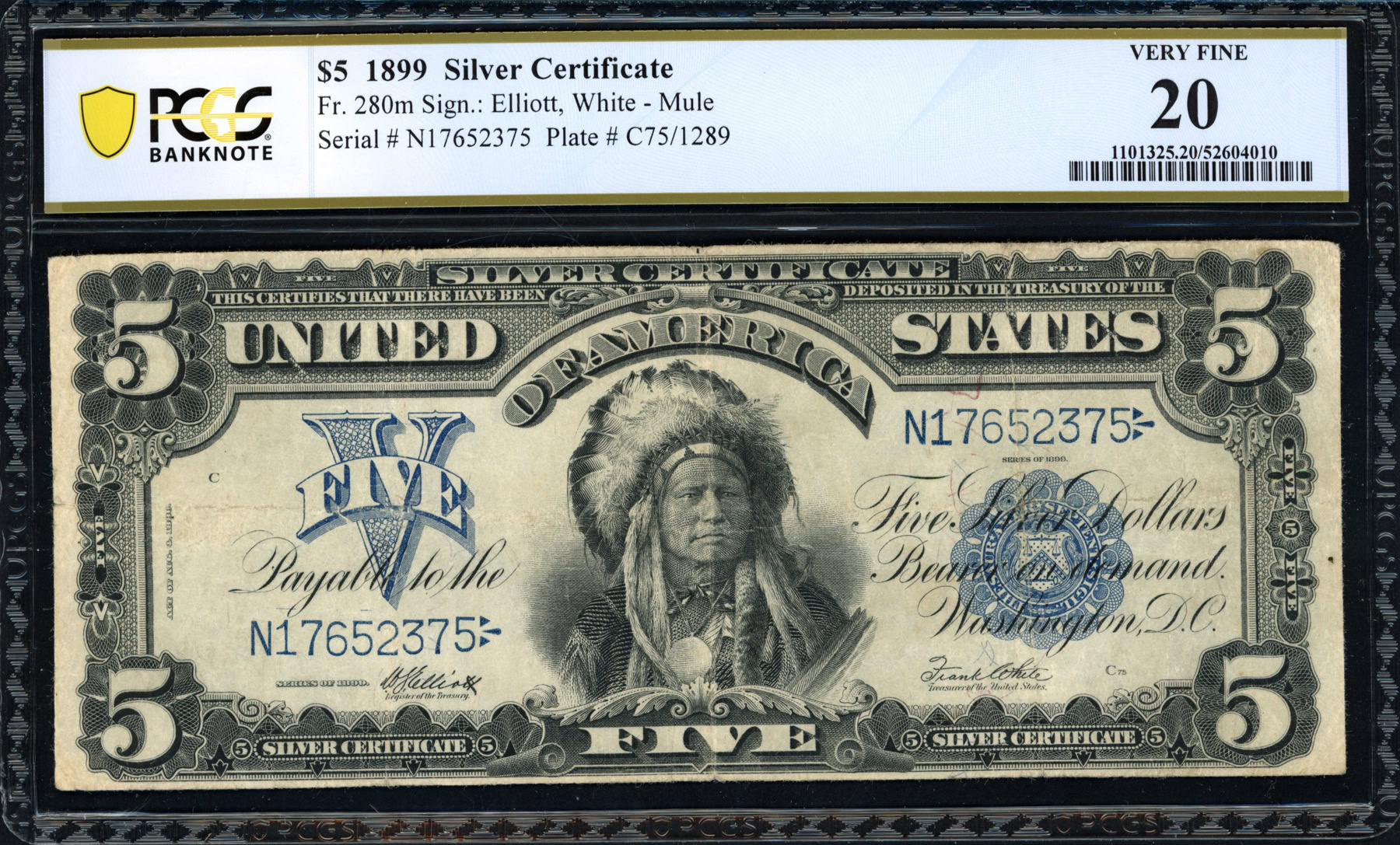 Fr. 280m 1899 $5 Silver Certificate Mule Note Elliott / White PCGS ...