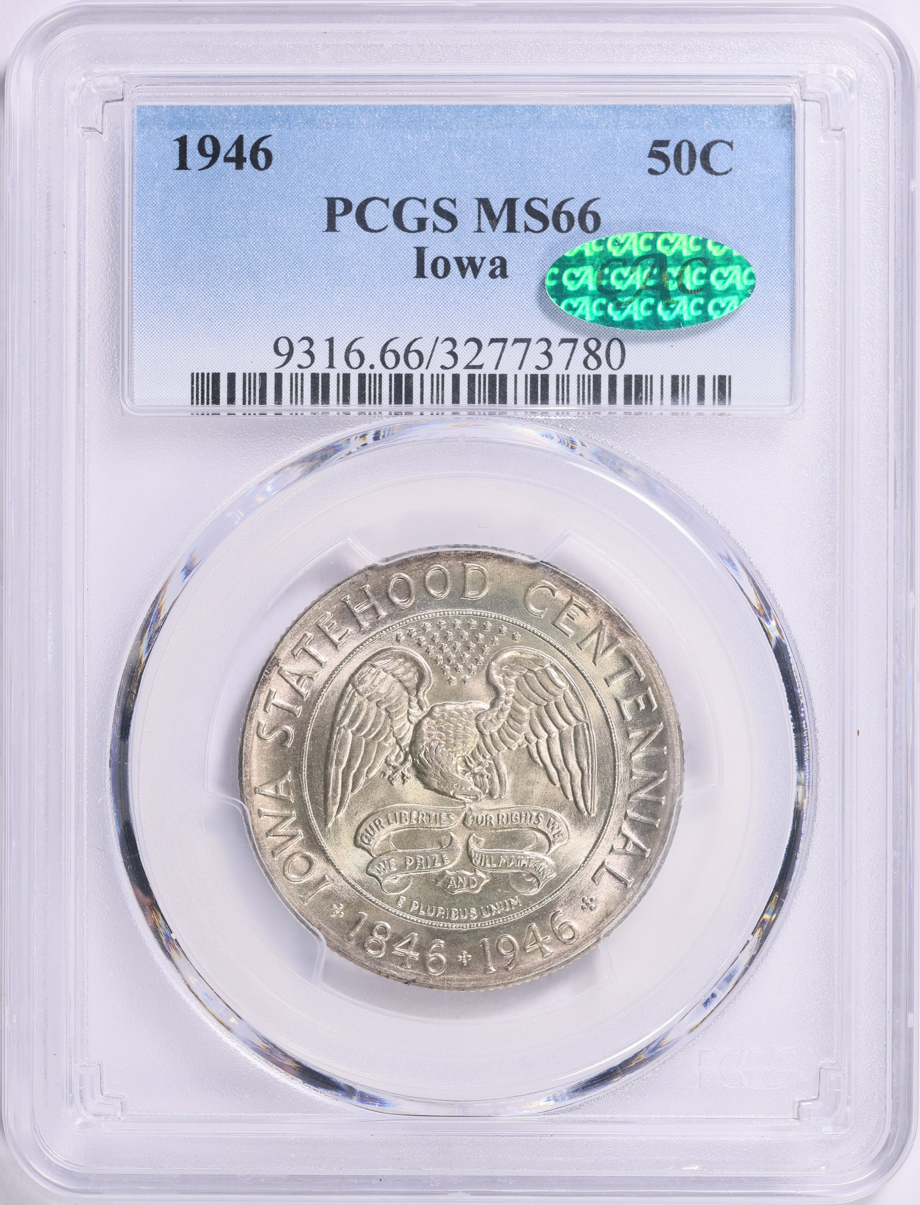 1946 Iowa Centennial Half Dollar PCGS MS-66 (CAC Green) (Item 1880643 ...