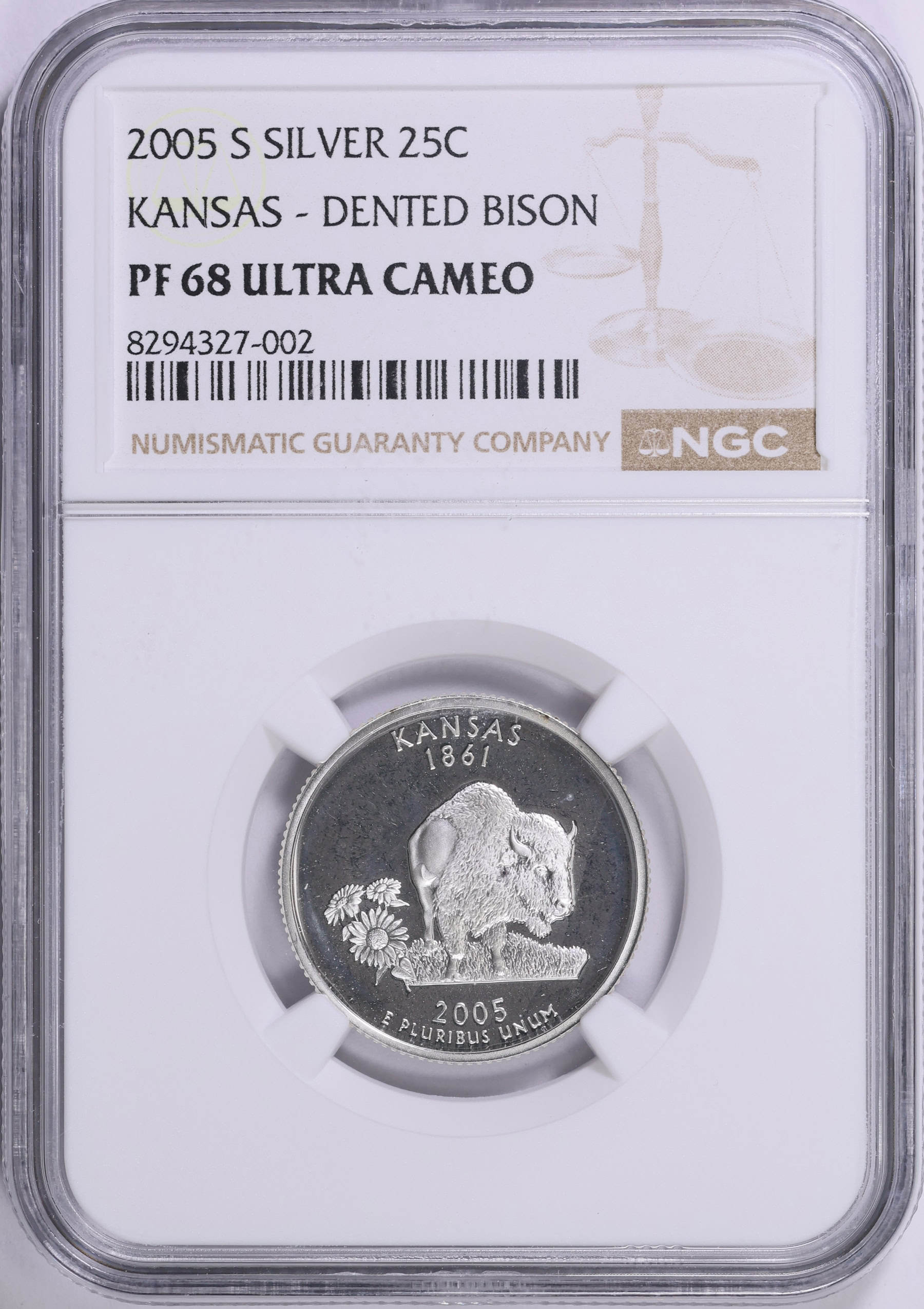 2005-S State Quarter Kansas Silver Large Die Dent Reverse NGC Proof-68 ...