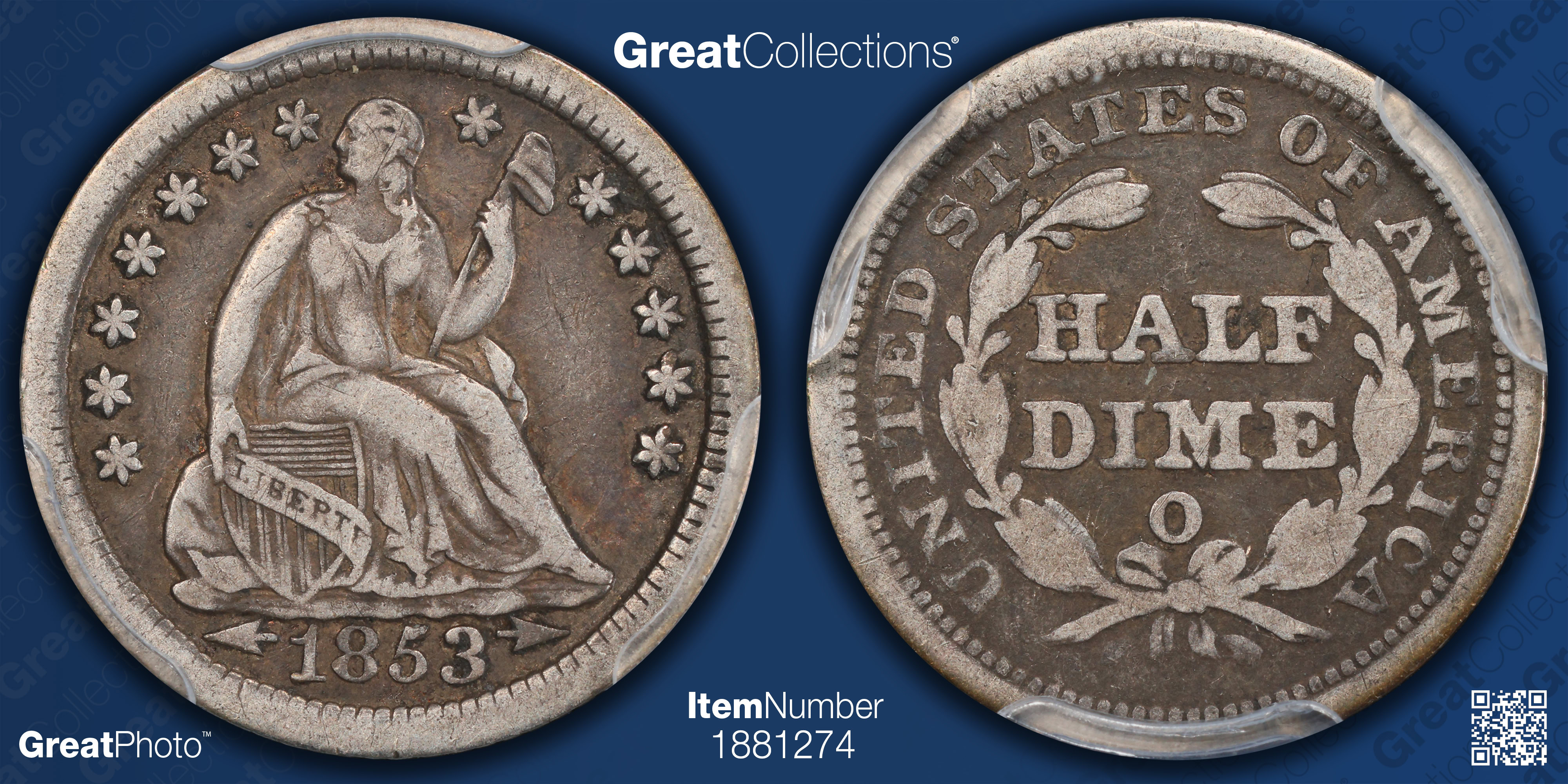 1853-O Seated Liberty Half Dime Arrows PCGS VF-25 (Item 1881274 ...