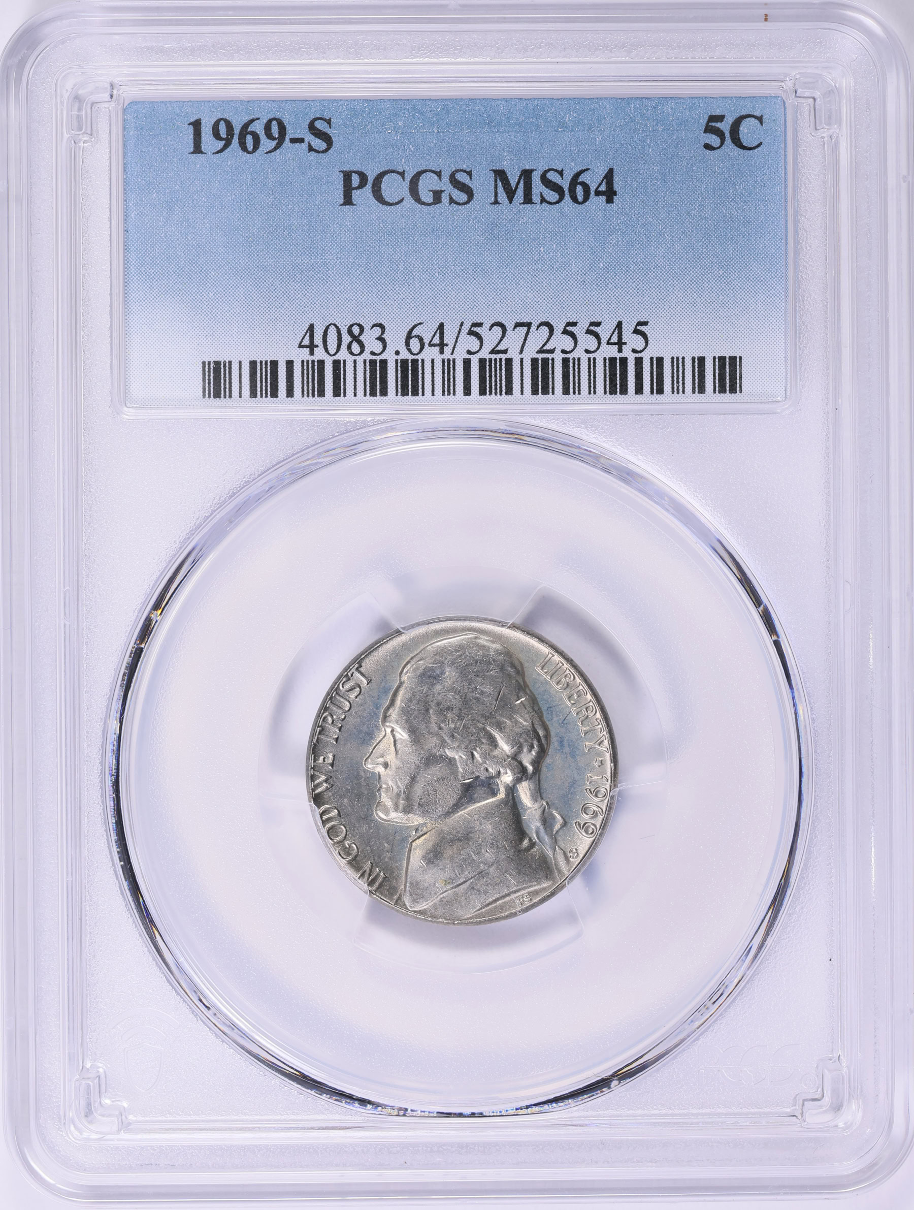 1969-S Jefferson Nickel PCGS MS-64 (Item 1881331) | GreatCollections ...