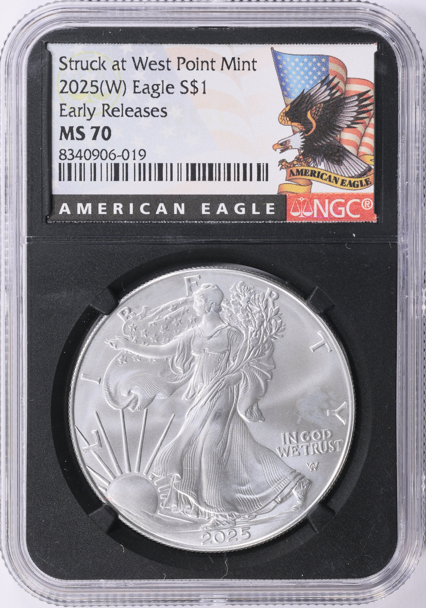2025-(W) $1 Silver Eagle Struck at West Point Early Releases NGC MS-70 (Eagle Label) | NGC Cert ...