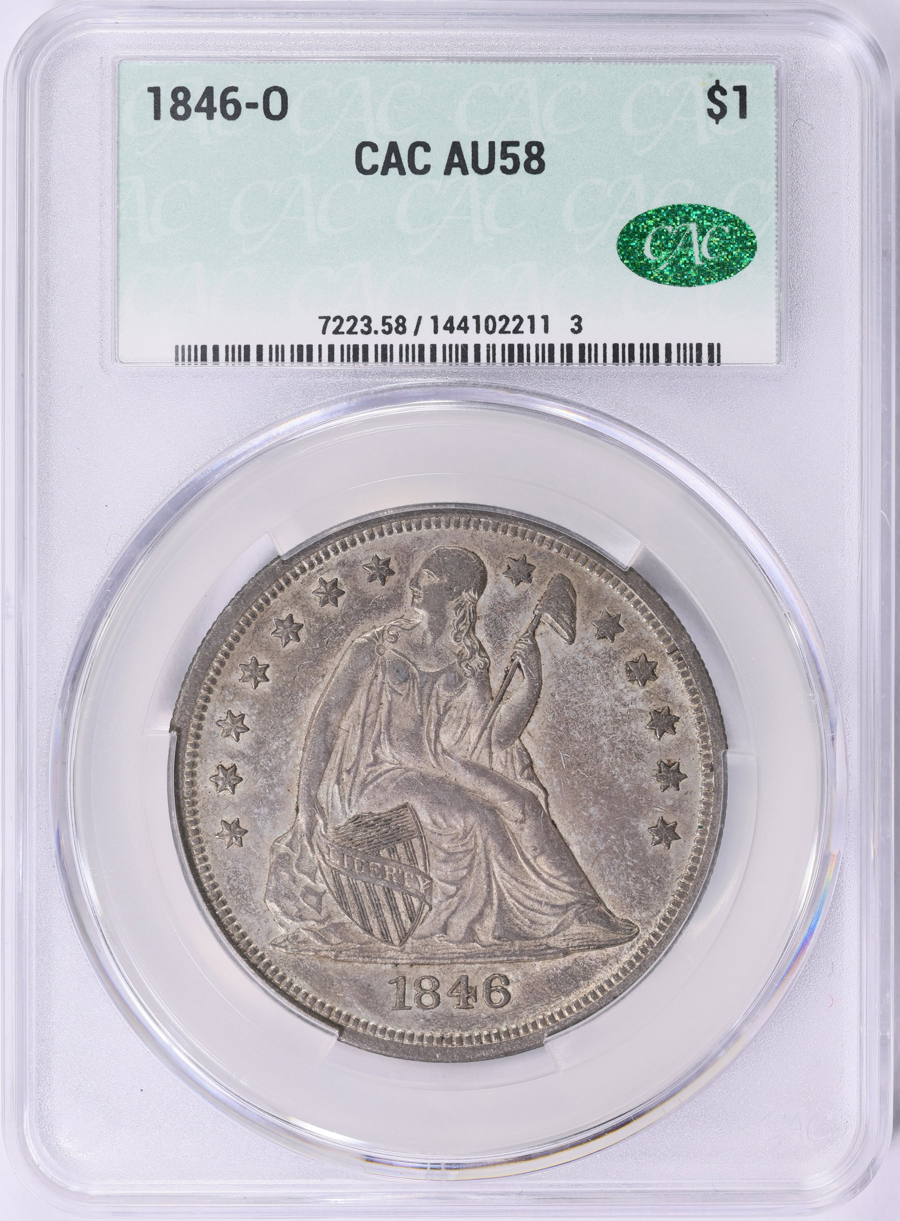 1846-O Seated Liberty Silver Dollar CACG AU-58 (Item 1881643) | GreatCollections Coin Auctions