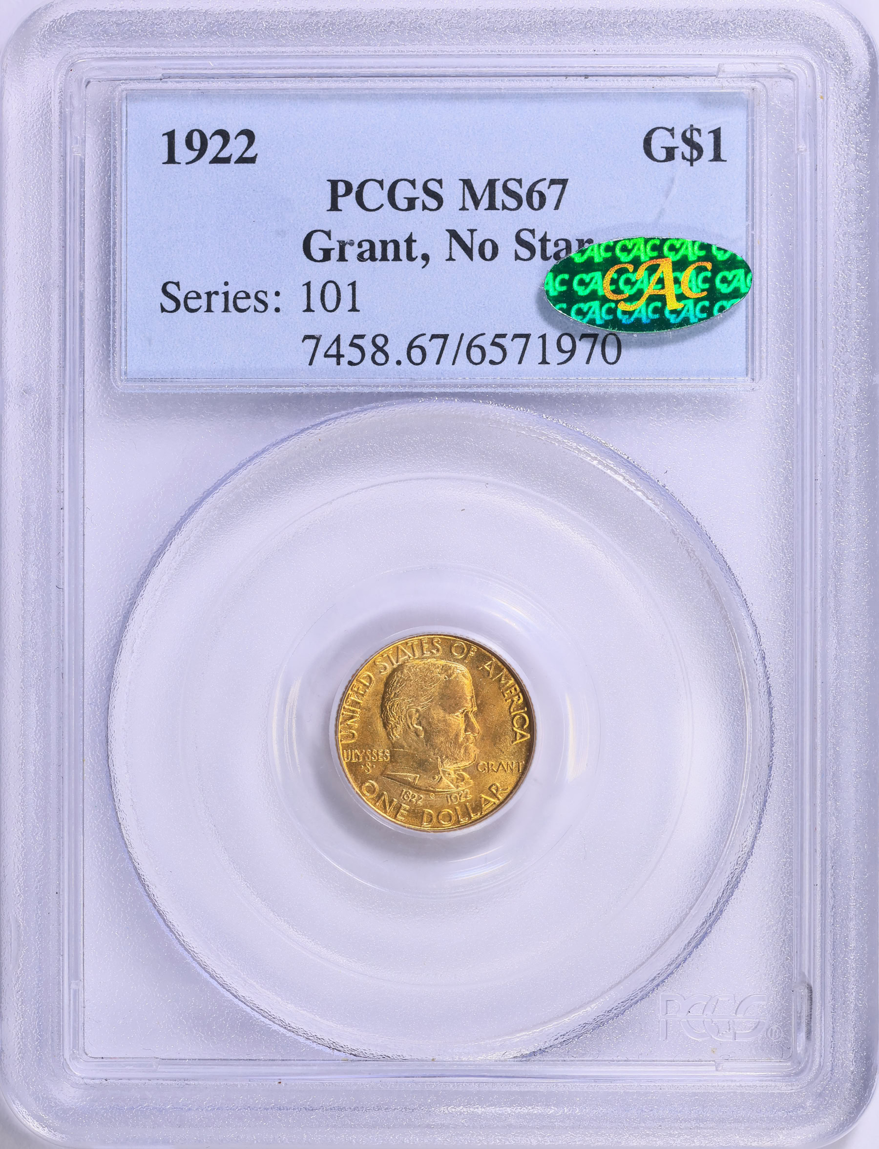 1922 Grant Gold Dollar No Star PCGS MS-67 (CAC Green) (Item 1881652 ...