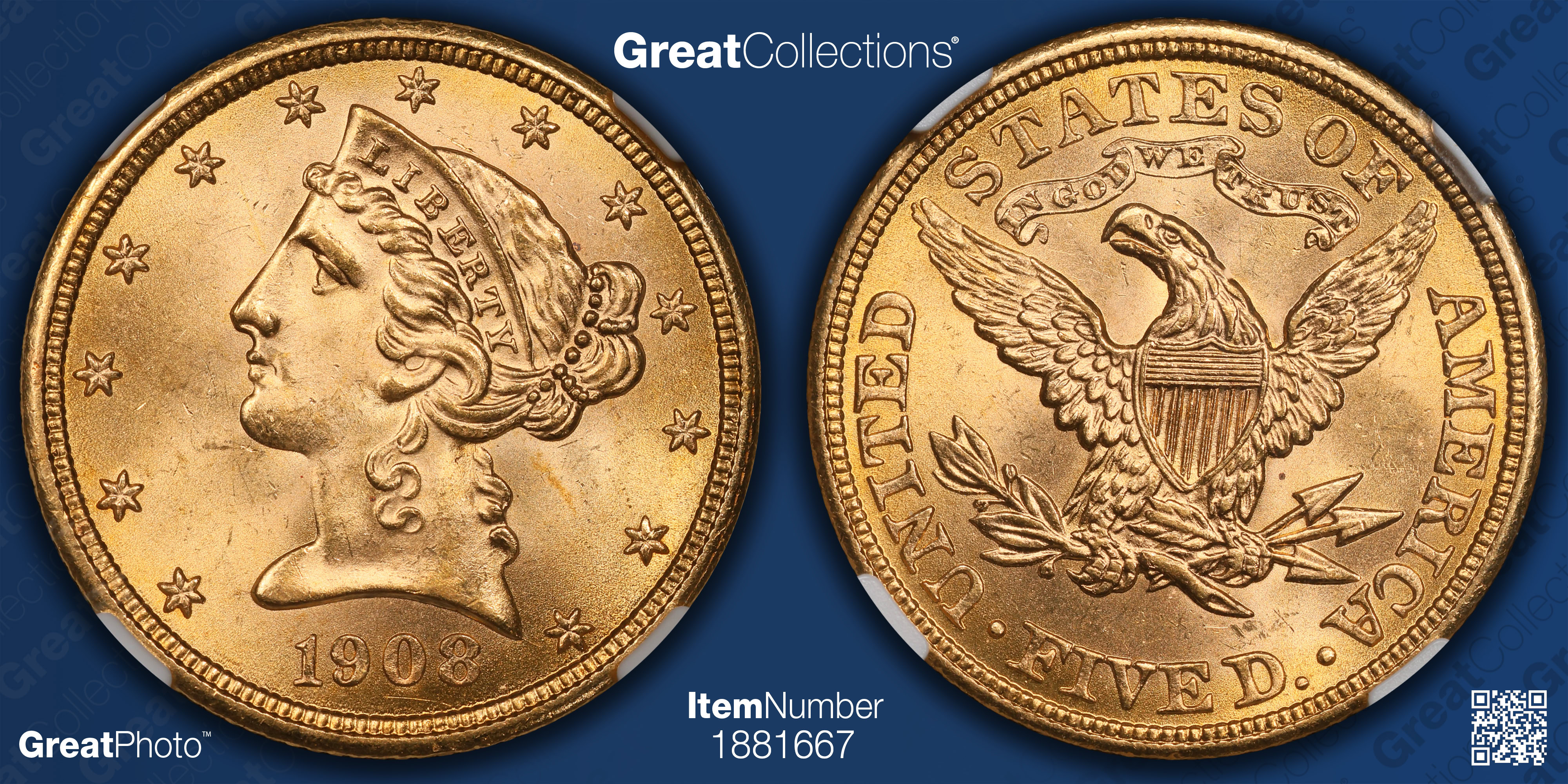 1908 Liberty Gold Half Eagle NGC MS-65 (CAC Green) (Item 1881667 ...