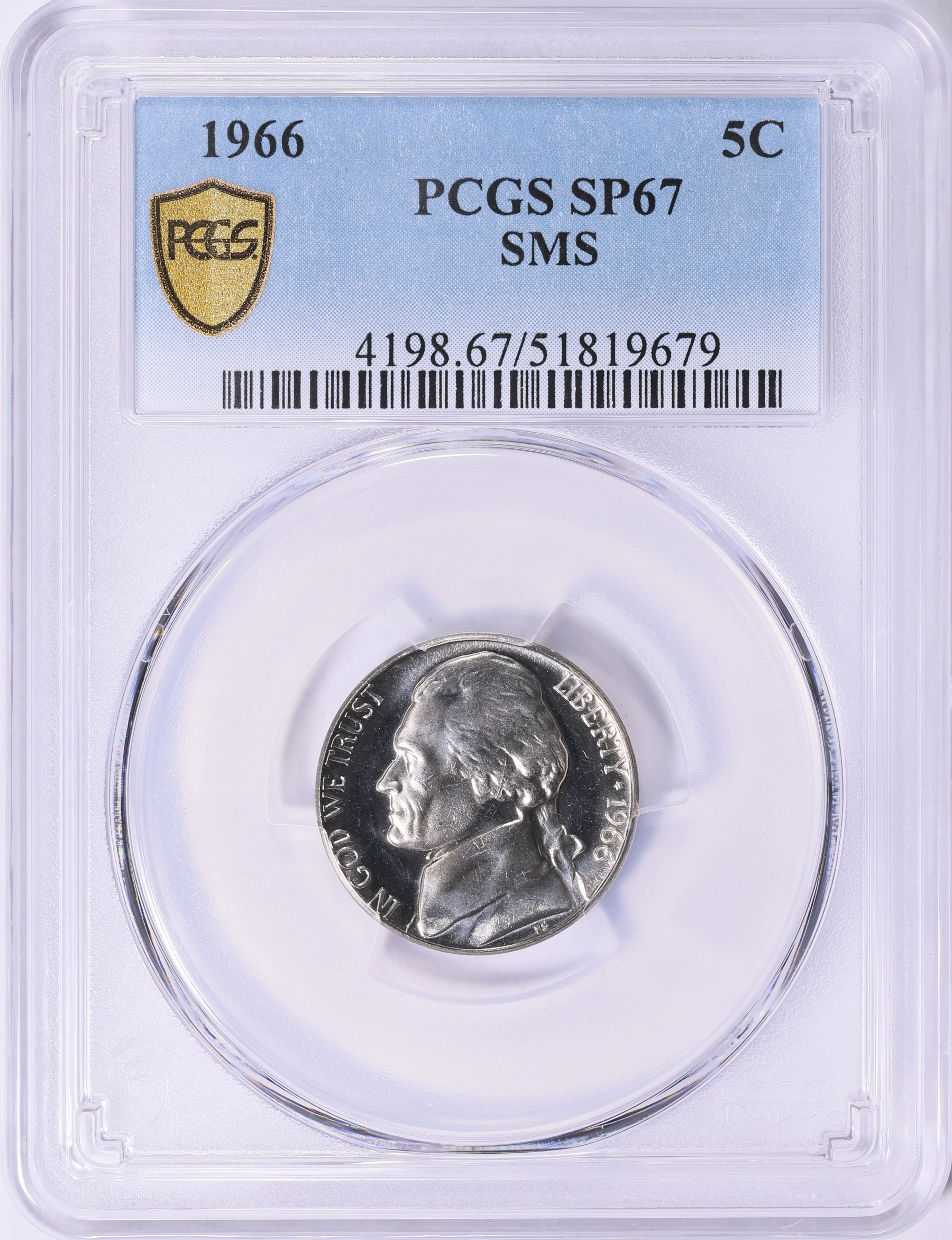 1966 Jefferson Nickel SMS PCGS SP-67 (Item 1881708) | GreatCollections ...