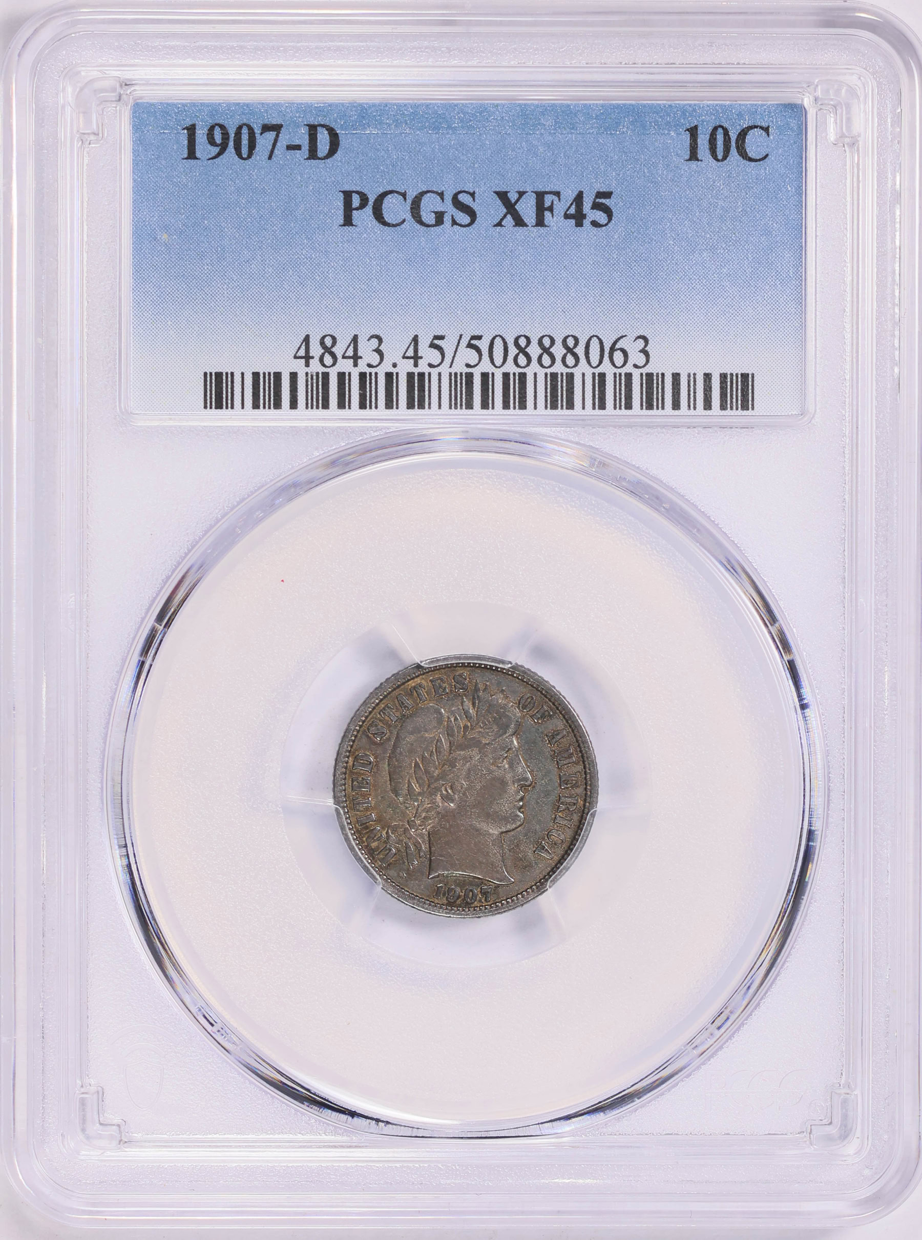 1907-D Barber Dime PCGS XF-45 (Item 1882051) | GreatCollections Coin Auctions
