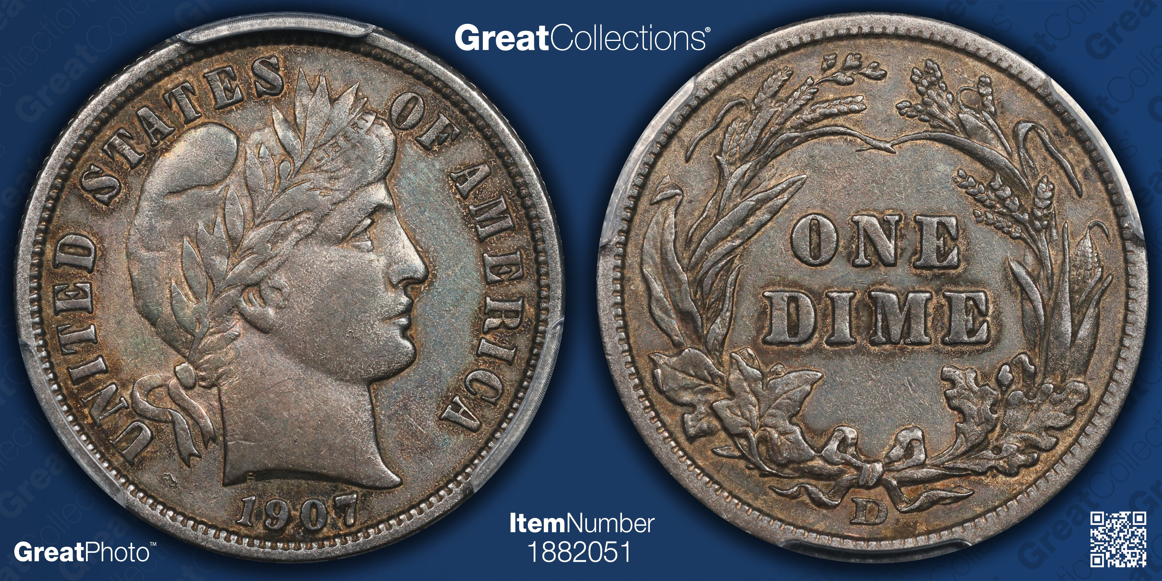 1907-D Barber Dime PCGS XF-45 (Item 1882051) | GreatCollections Coin ...