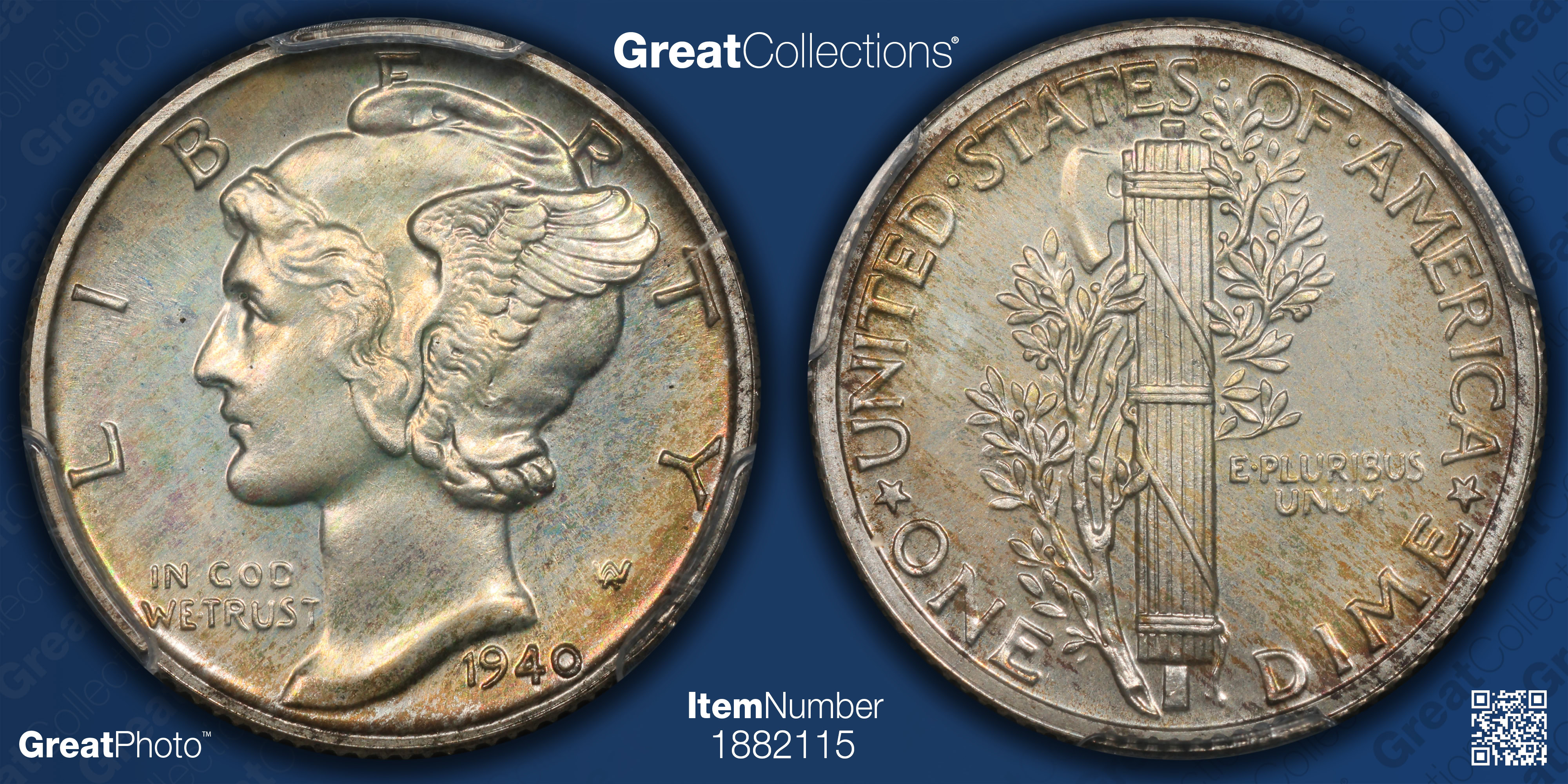 1940 Mercury Dime PCGS Proof-67+ (CAC Green) (Toned) (Item 1882115 ...