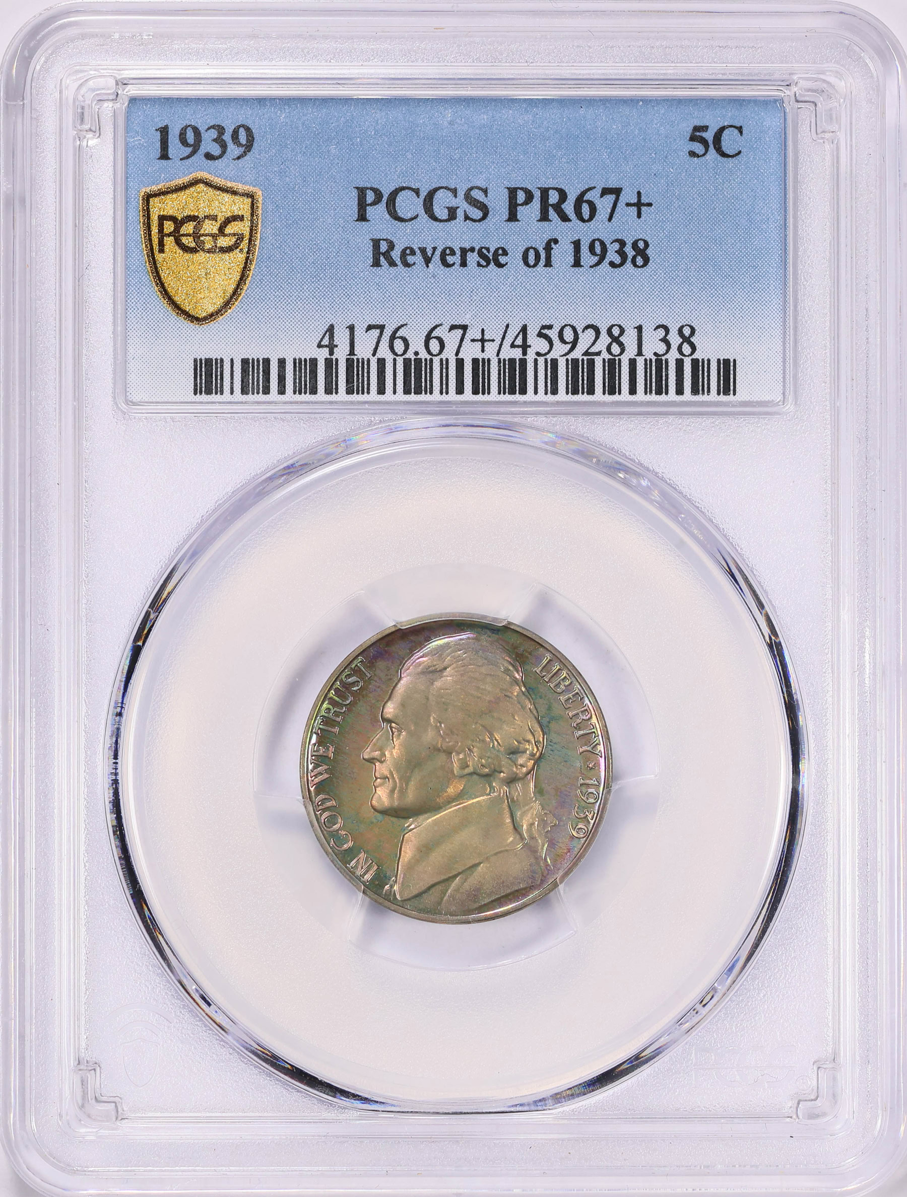 1939 Jefferson Nickel Reverse of 1938 PCGS Proof-67+ (Toned) (Item ...