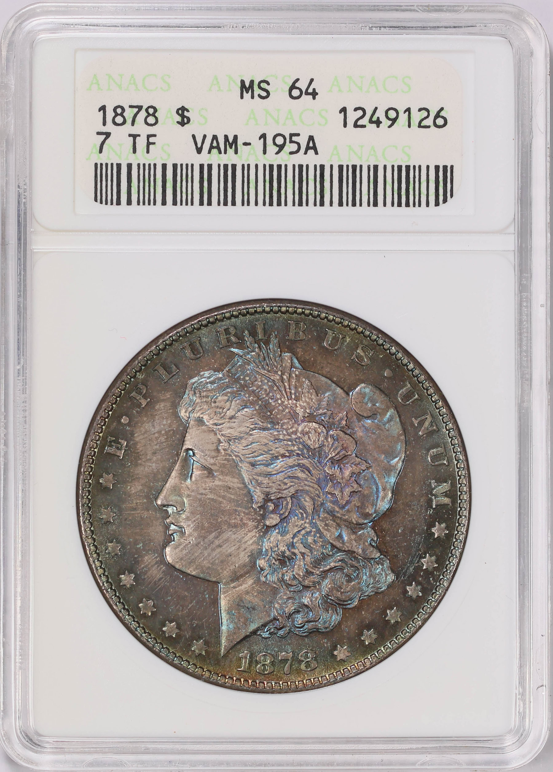 1878 7TF Morgan Silver Dollar VAM-195A ANACS MS-64 OH (Toned) (Item 1882155) | GreatCollections ...
