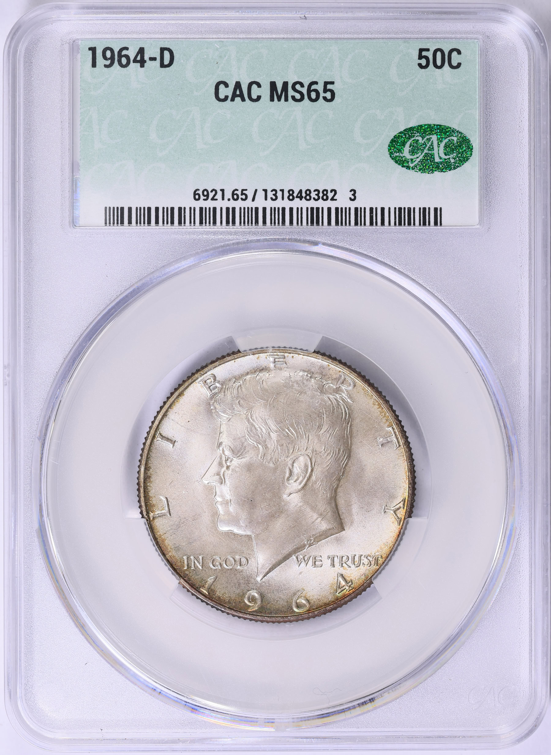 1964-D Kennedy Half Dollar CACG MS-65 (Toned) (Item 1882368) | GreatCollections Coin Auctions