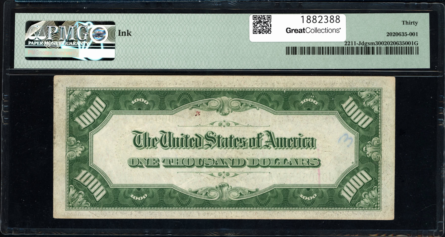 Fr. 2211-Jdgsm Dark Green (JA Block) 1934 $1,000 Kansas City Federal ...