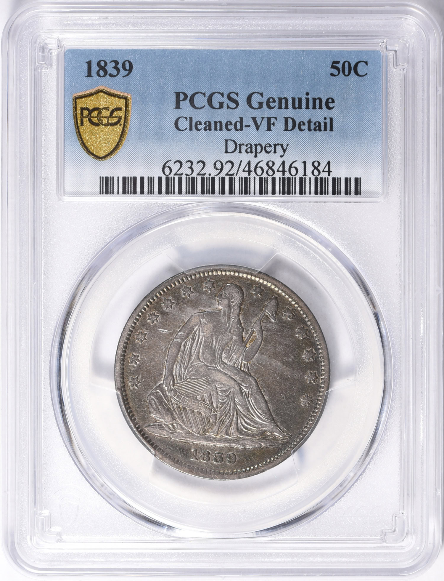 1839 Seated Liberty Half Dollar Drapery PCGS Genuine VF Details (Item 1882413 ...