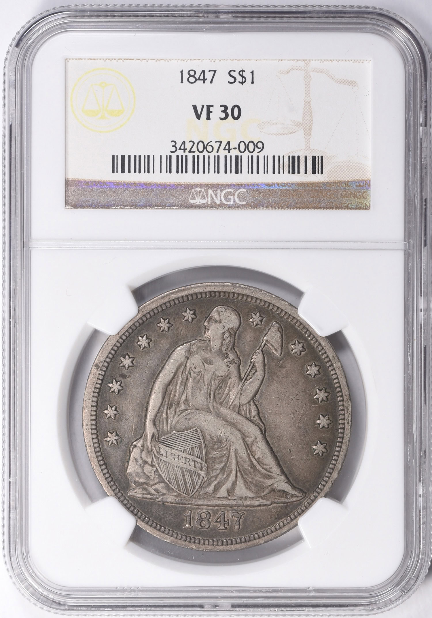 1847 Seated Liberty Silver Dollar NGC VF-30 (Item 1882424) | GreatCollections Coin Auctions