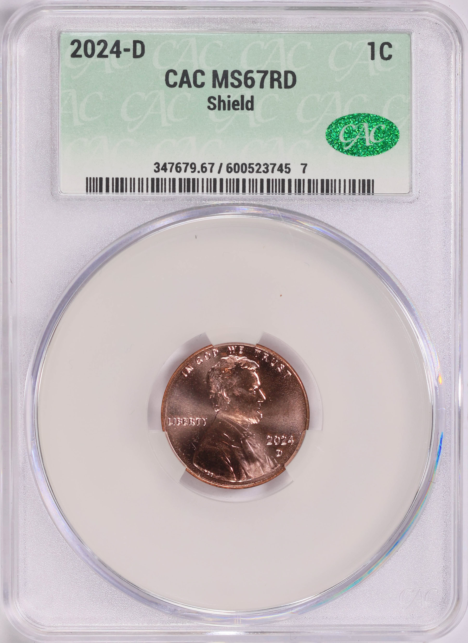 2024-D Lincoln Cent Shield CACG MS-67 RD | CACG Cert #600523745 ...