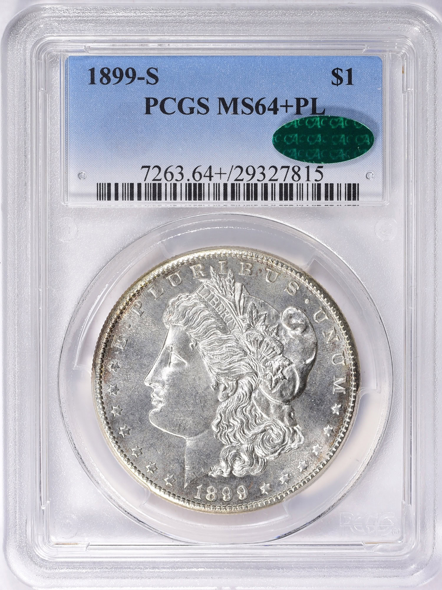 1899-S Morgan Silver Dollar PCGS MS-64+ PL (CAC Green) (Item 1882630) | GreatCollections Coin ...