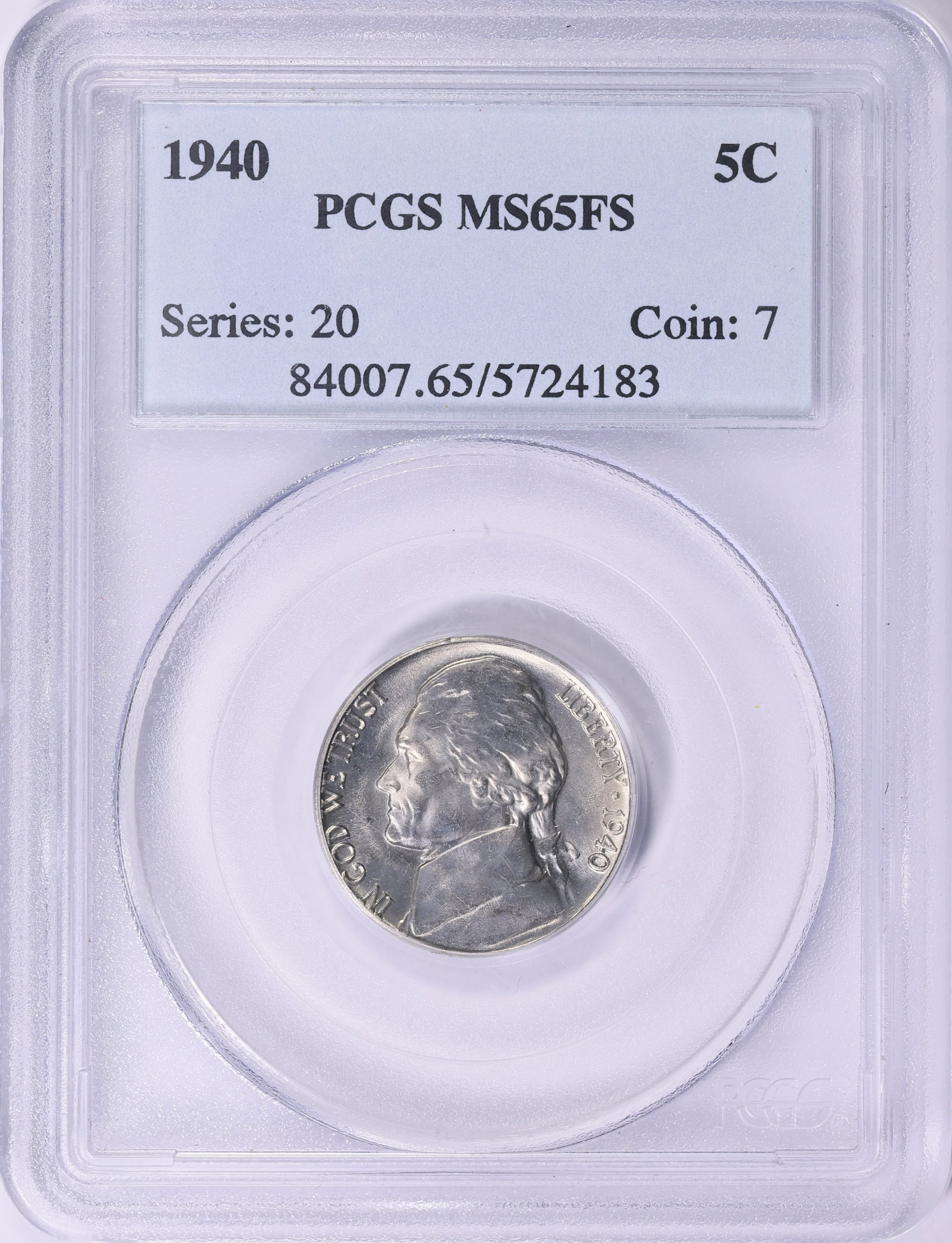 1940 Jefferson Nickel PCGS MS-65 FS (Item 1882635) | GreatCollections Coin Auctions