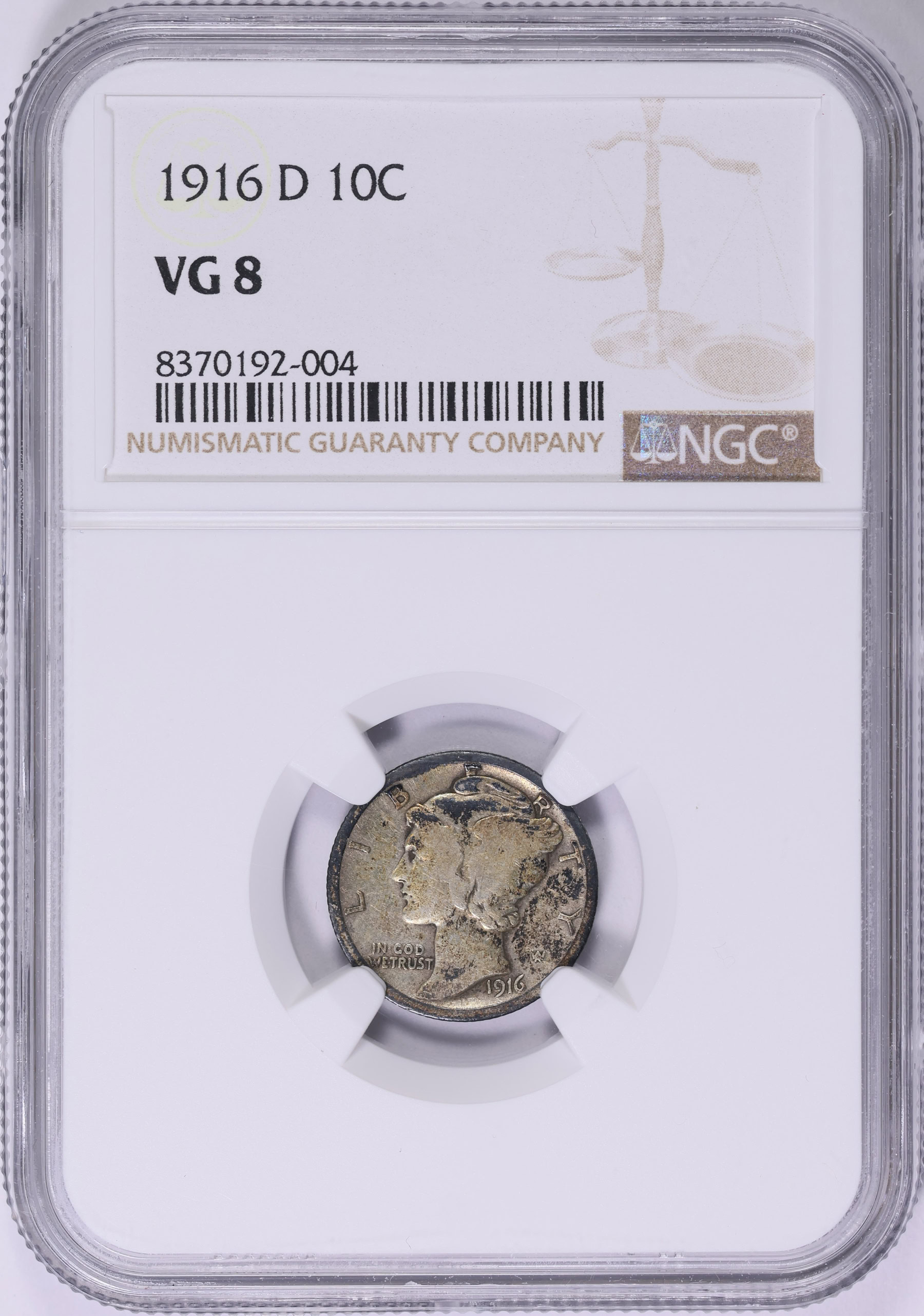 1916-D Mercury Dime NGC VG-08 (Toned) (Item 1882679) | GreatCollections Coin Auctions