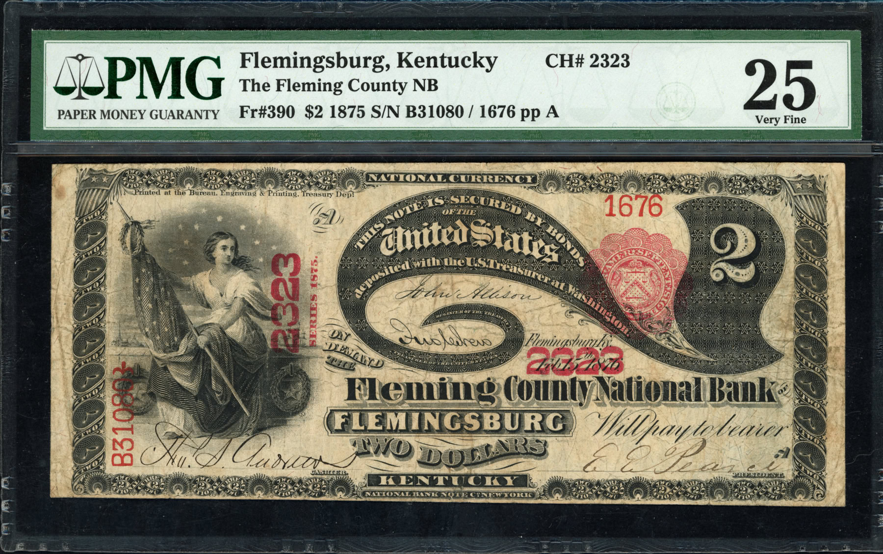 Fr. 390 Flemingsburg, Kentucky 1875 $2 Red Seal Note The Fleming County ...