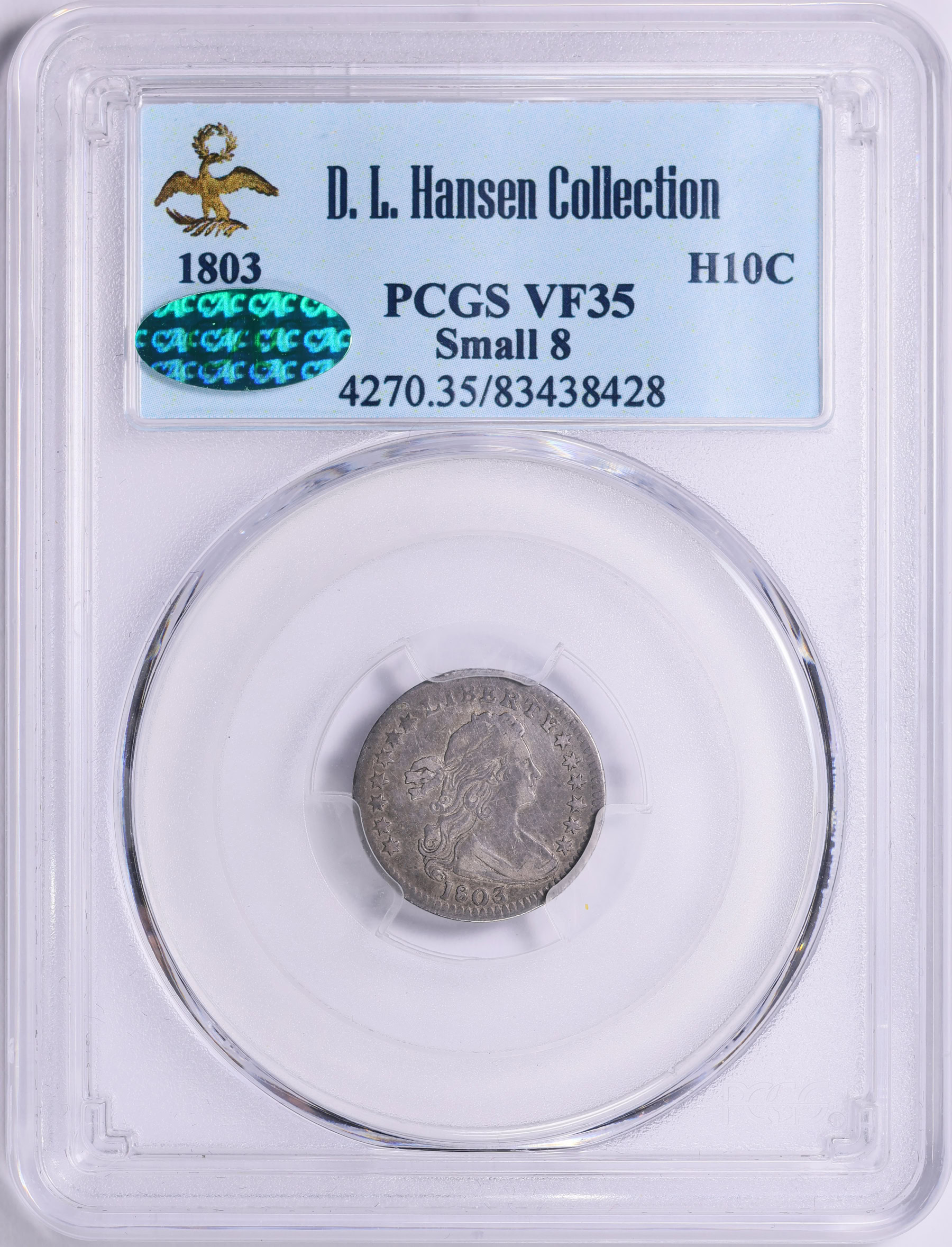 1803 Draped Bust Half Dime Small 8 PCGS VF-35 (CAC Green) (D.L. Hansen ...