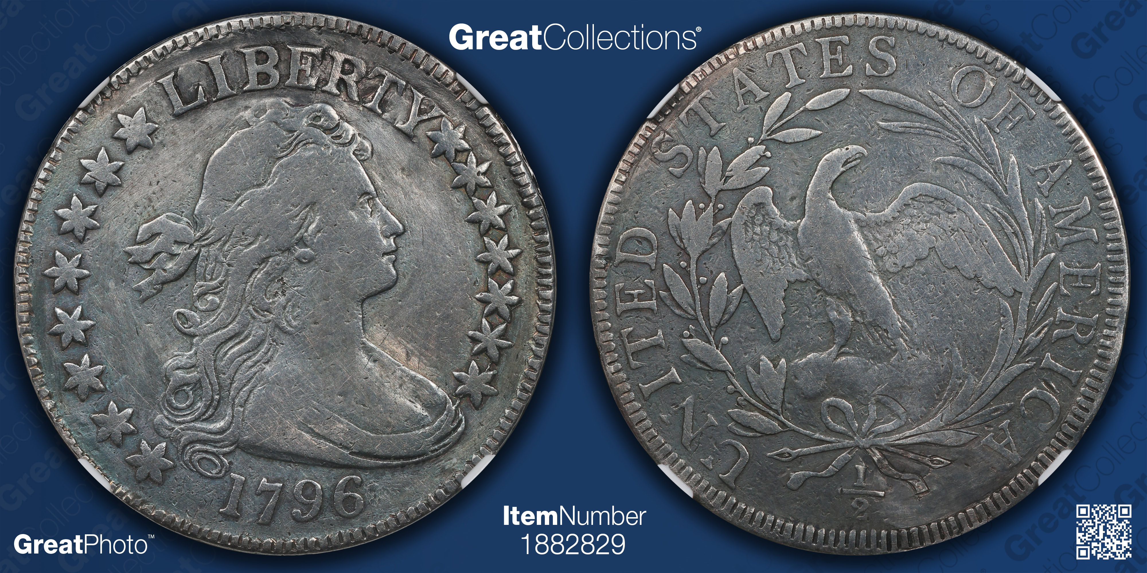 1796 Draped Bust Half Dollar 15 Stars, Overton 101 NGC Fine Details ...
