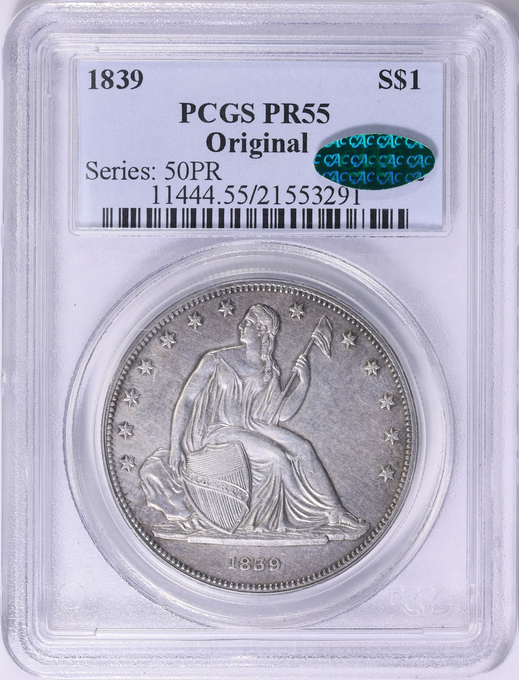 1839 Gobrecht Silver Dollar Original, Coin Alignment PCGS Proof-55 (CAC ...
