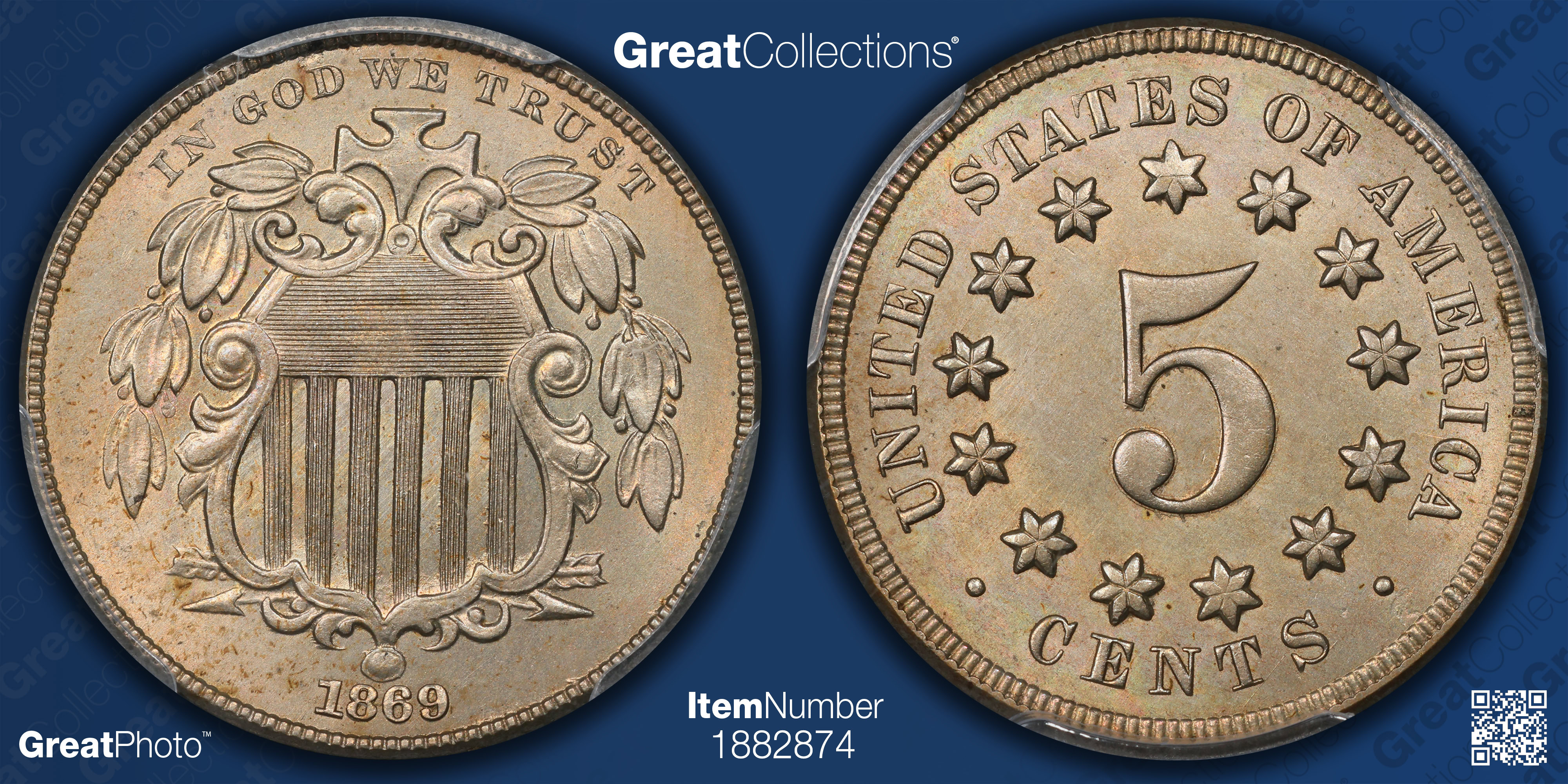 1869 Shield Nickel RPD PCGS MS-64 (Item 1882874) | GreatCollections ...
