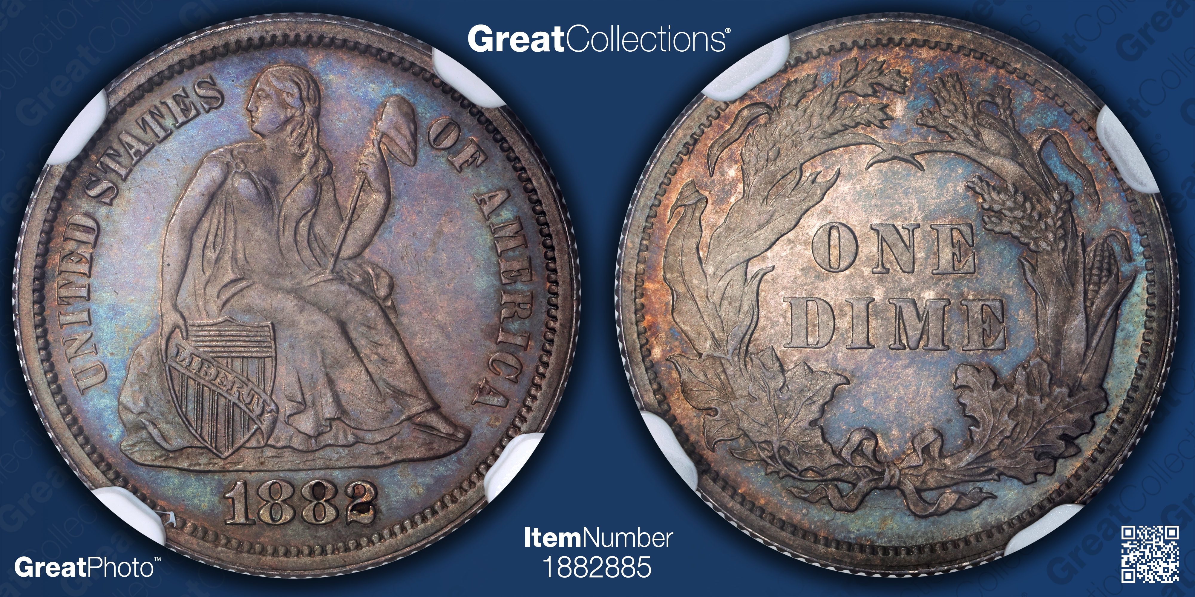 1882 Seated Liberty Dime NGC Proof-63 (Toned) (Item 1882885 ...
