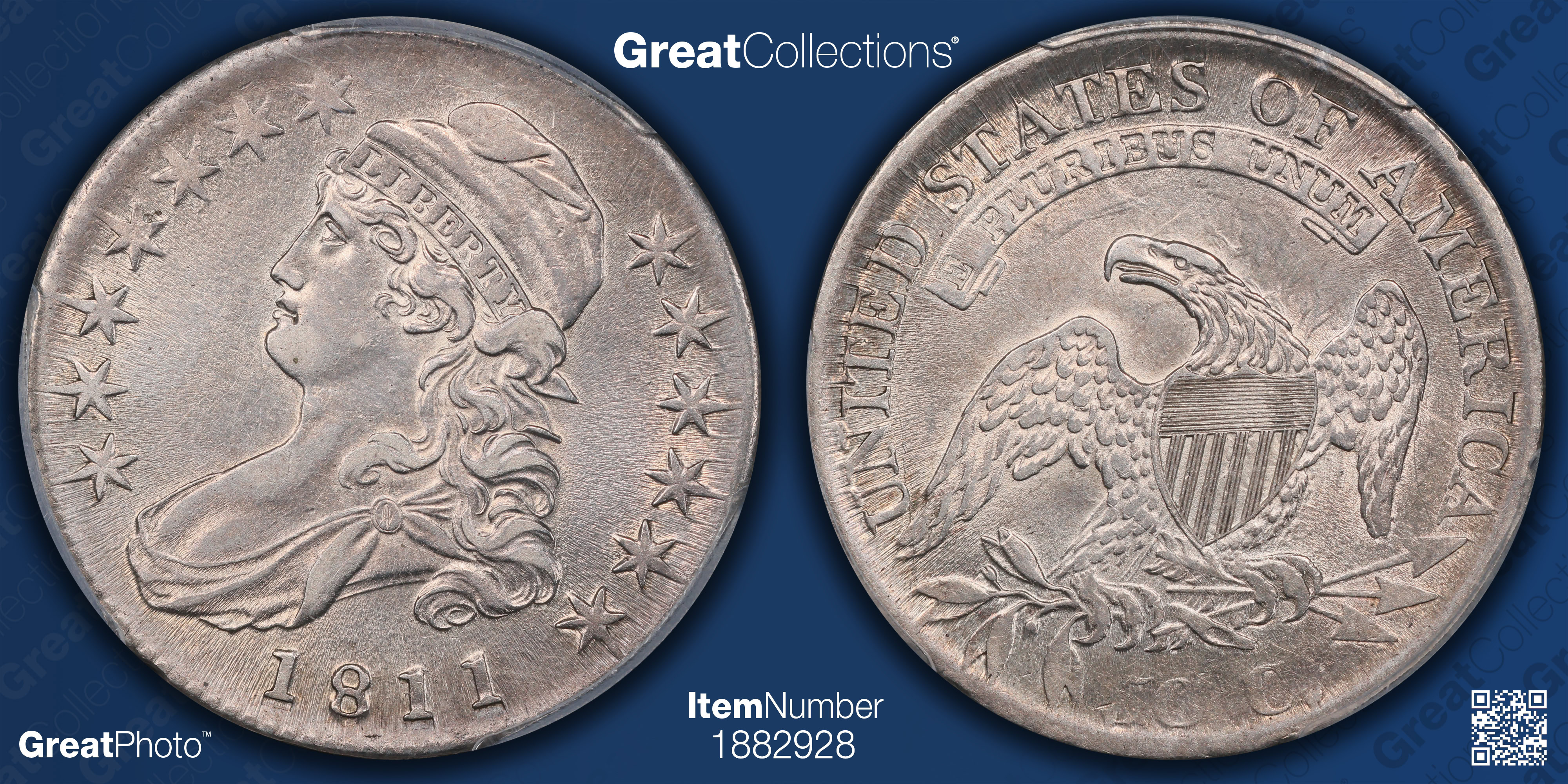 1811 Capped Bust Half Dollar Small 8 Overton 108a PCGS AU-53 (Item ...