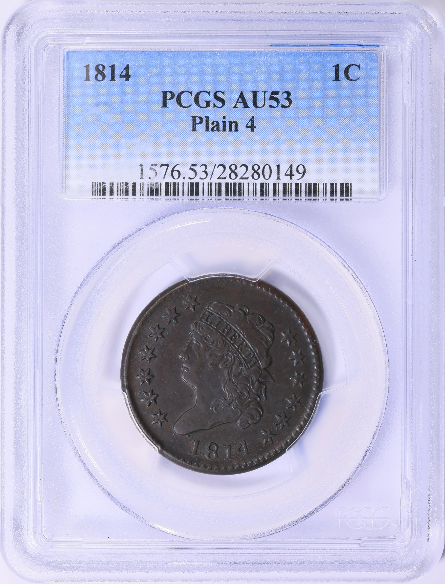 1814 Classic Cent Plain 4 PCGS AU-53 BN (Item 1882950 ...