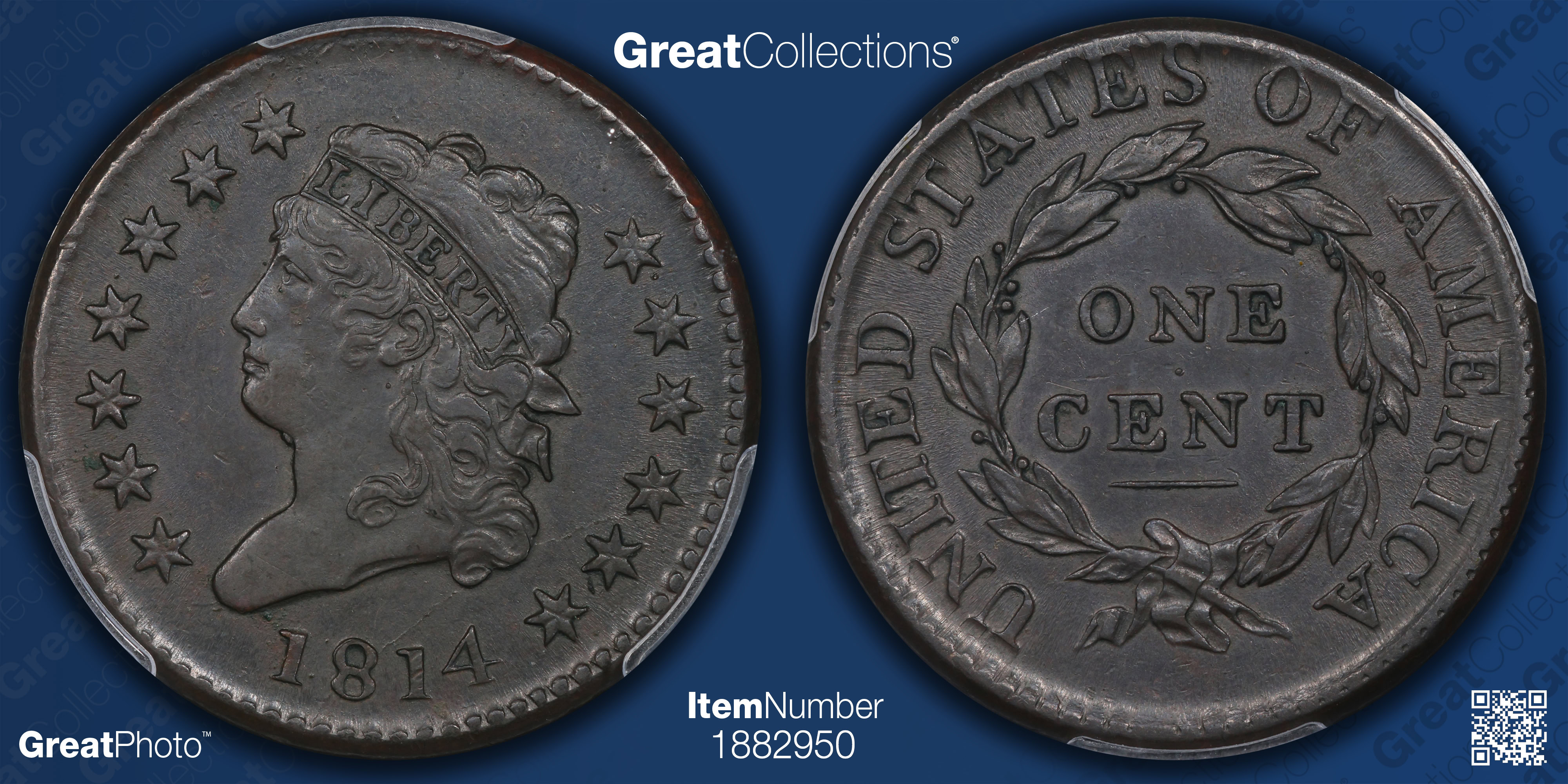 1814 Classic Cent Plain 4 PCGS AU-53 BN (Item 1882950 ...