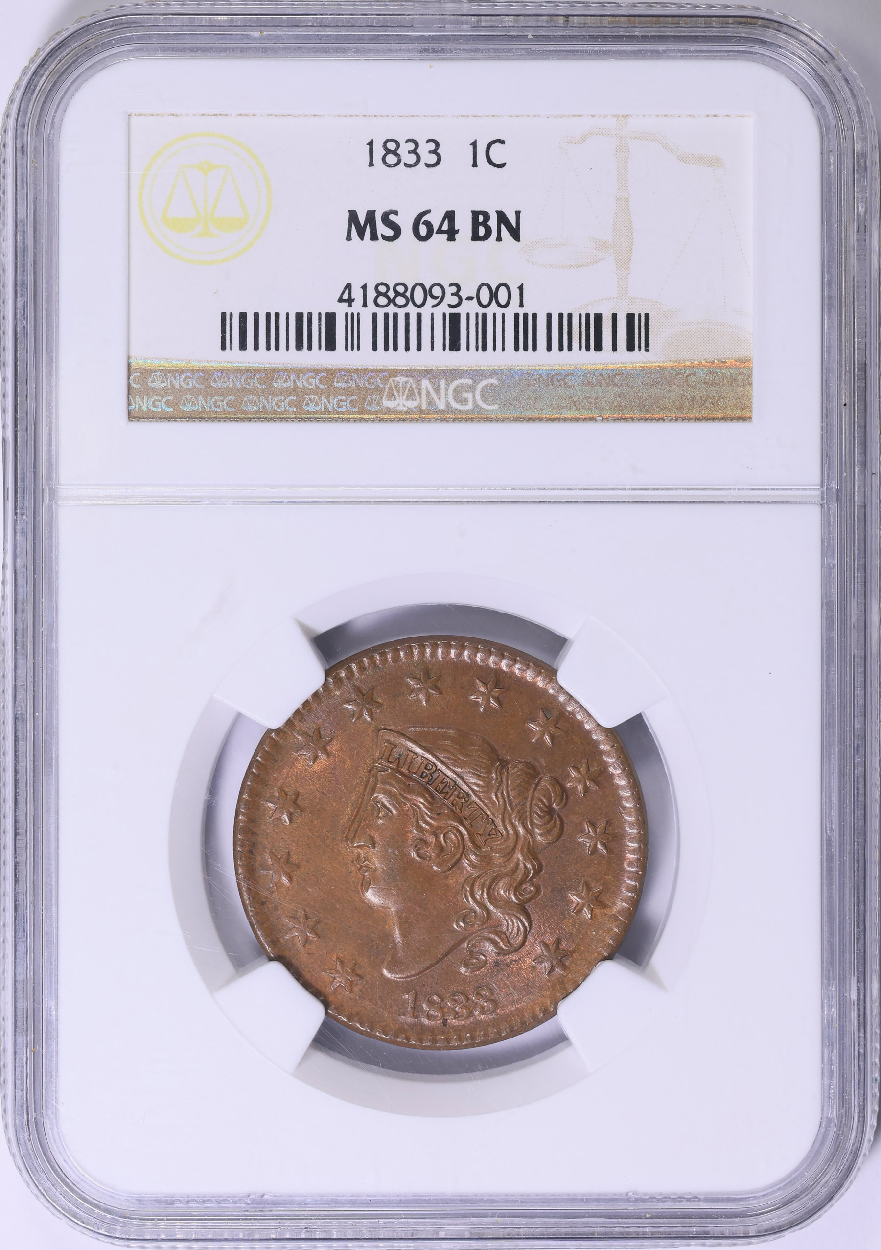 1833 Matron Cent NGC MS-64 BN (Item 1882962) | GreatCollections Coin ...