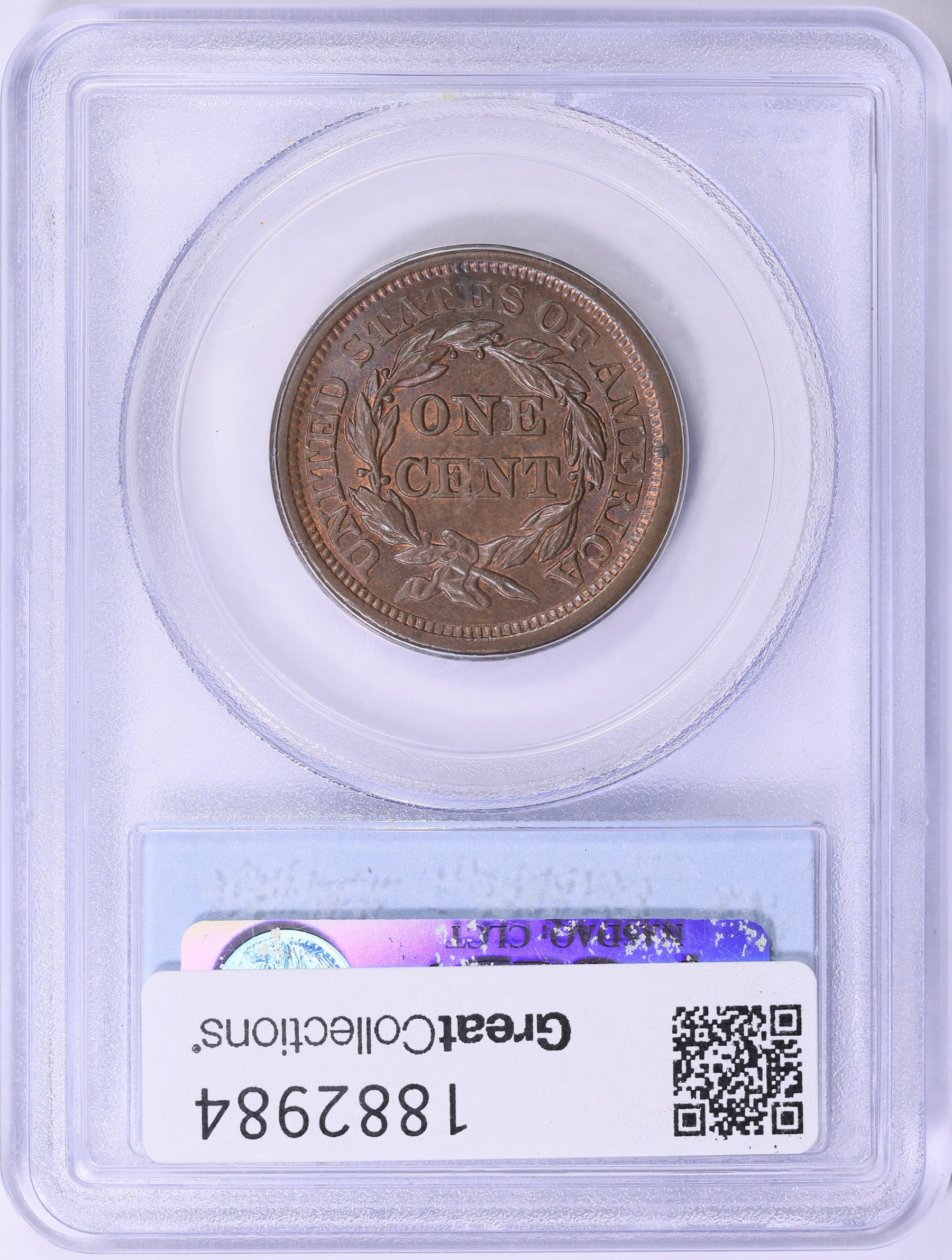 1856 Braided Hair Cent Slanted 5 PCGS MS-64 BN (CAC Green) (Item 1882984) | GreatCollections ...