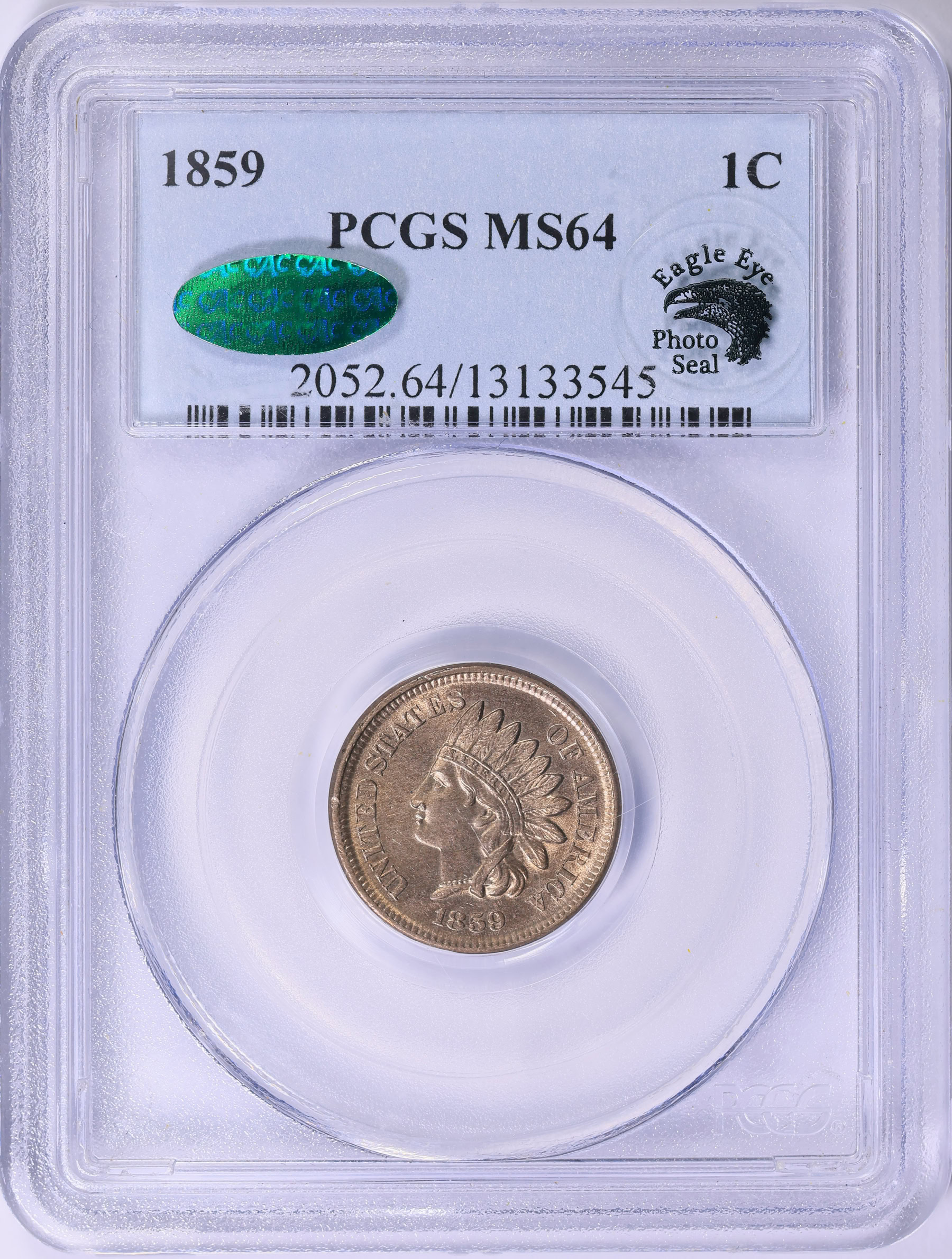 1859 Indian Cent PCGS MS-64 (CAC Green) (Eagle Eye Seal) (Item 1882987) | GreatCollections Coin ...