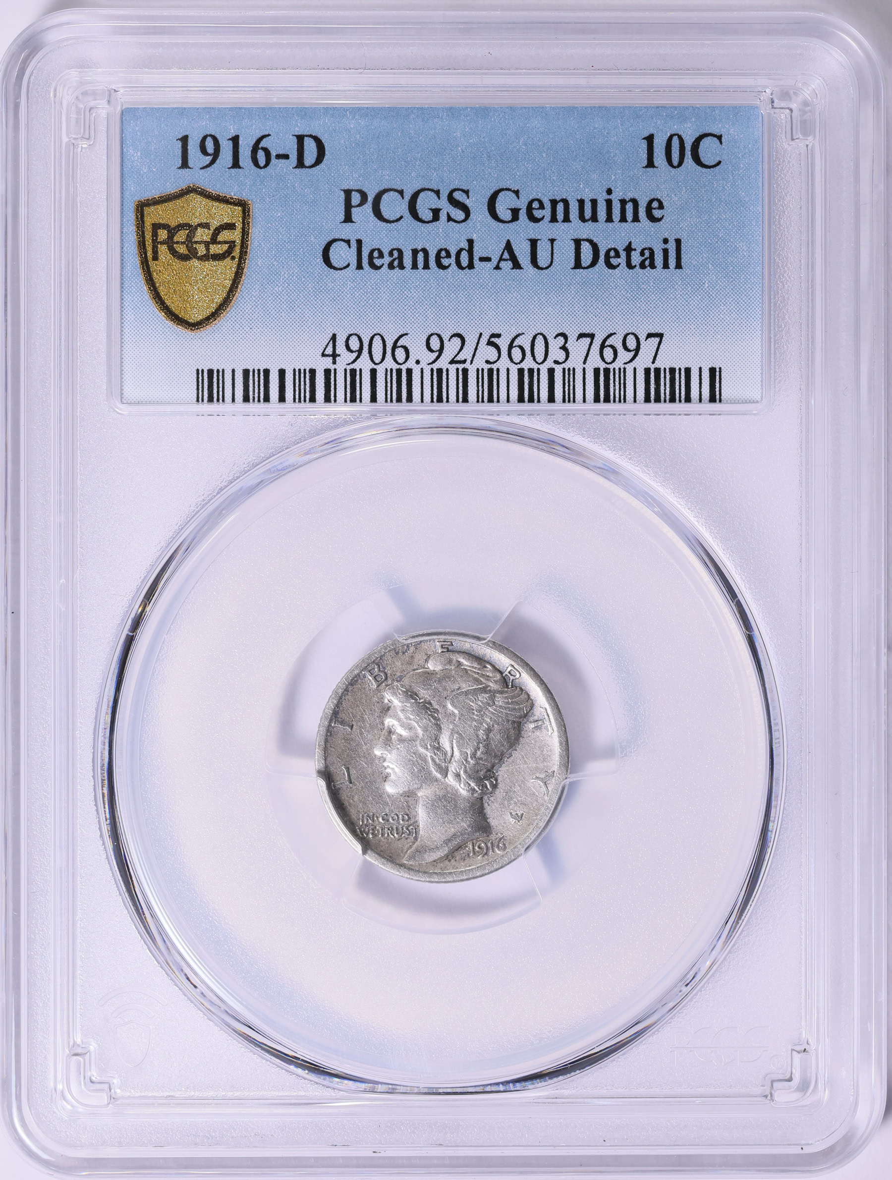 1916-D Mercury Dime PCGS Genuine AU Details (Item 1883025) | GreatCollections Coin Auctions