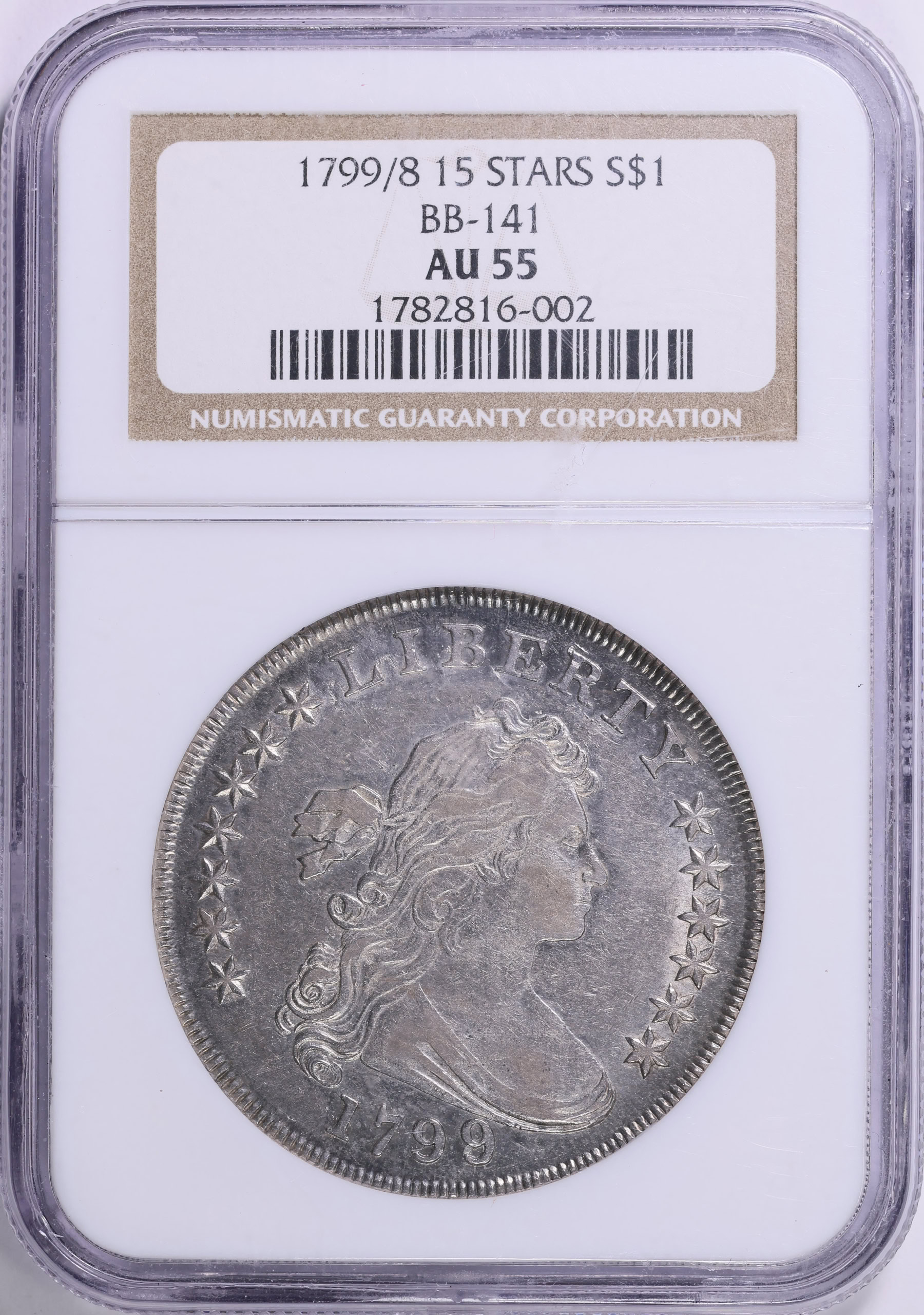 1799/8 Draped Bust Silver Dollar BB-141 15 Stars NGC AU-55 (Item 1883052) | GreatCollections ...