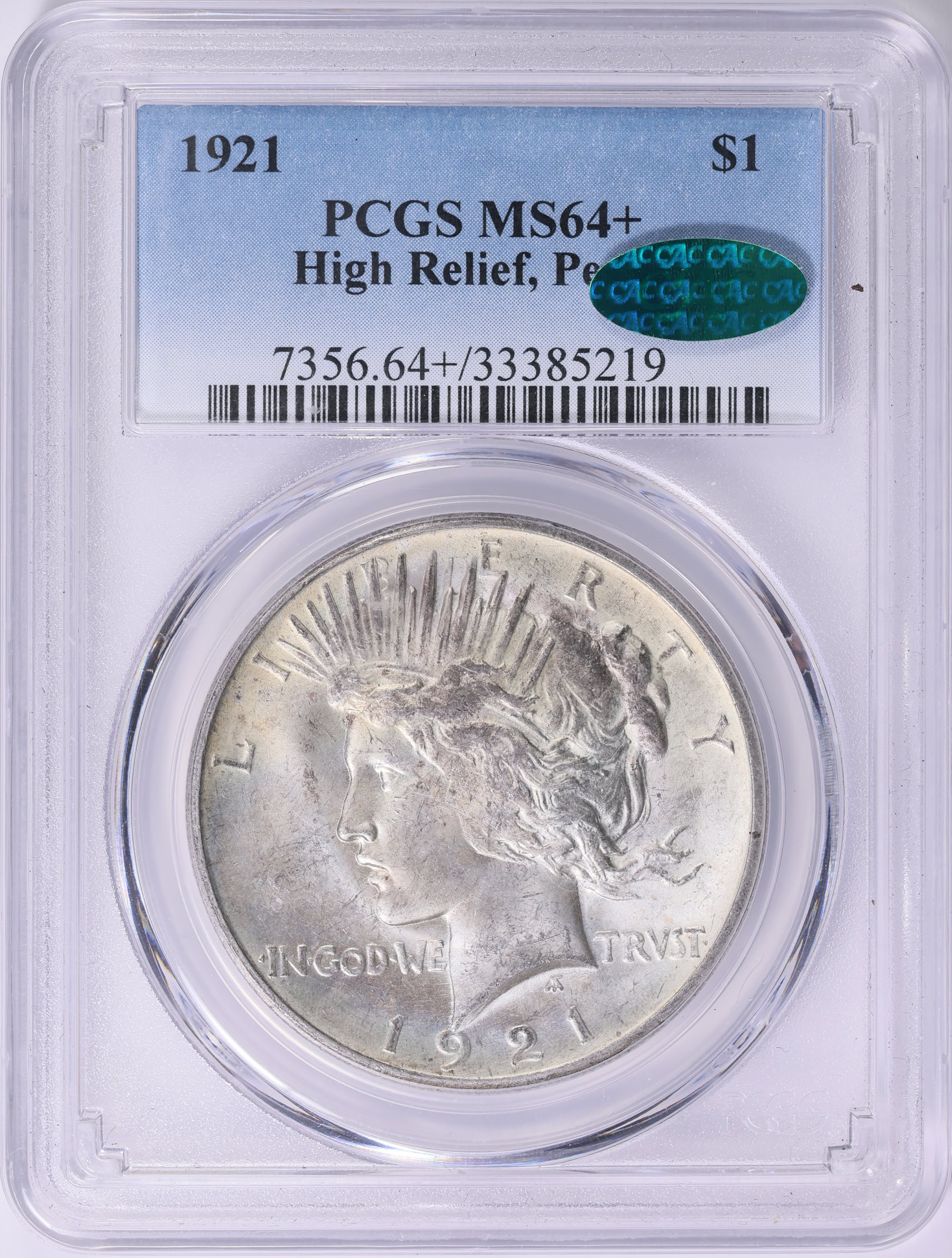 1921 Peace Silver Dollar High Relief PCGS MS-64+ (CAC Green) (Item ...