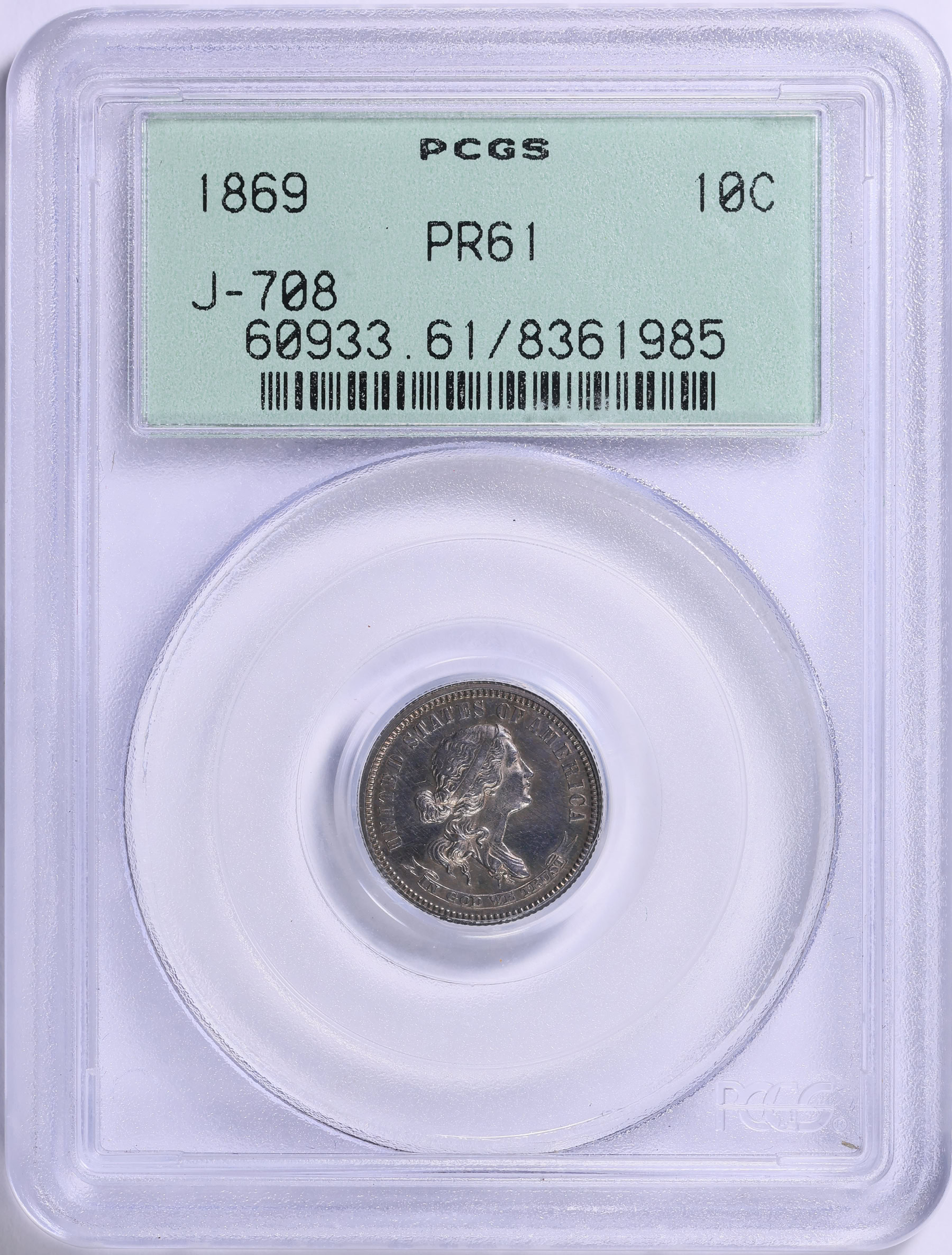 Pattern 1869 10c J-708 PCGS Proof-61 OGH (Item 1883118 ...