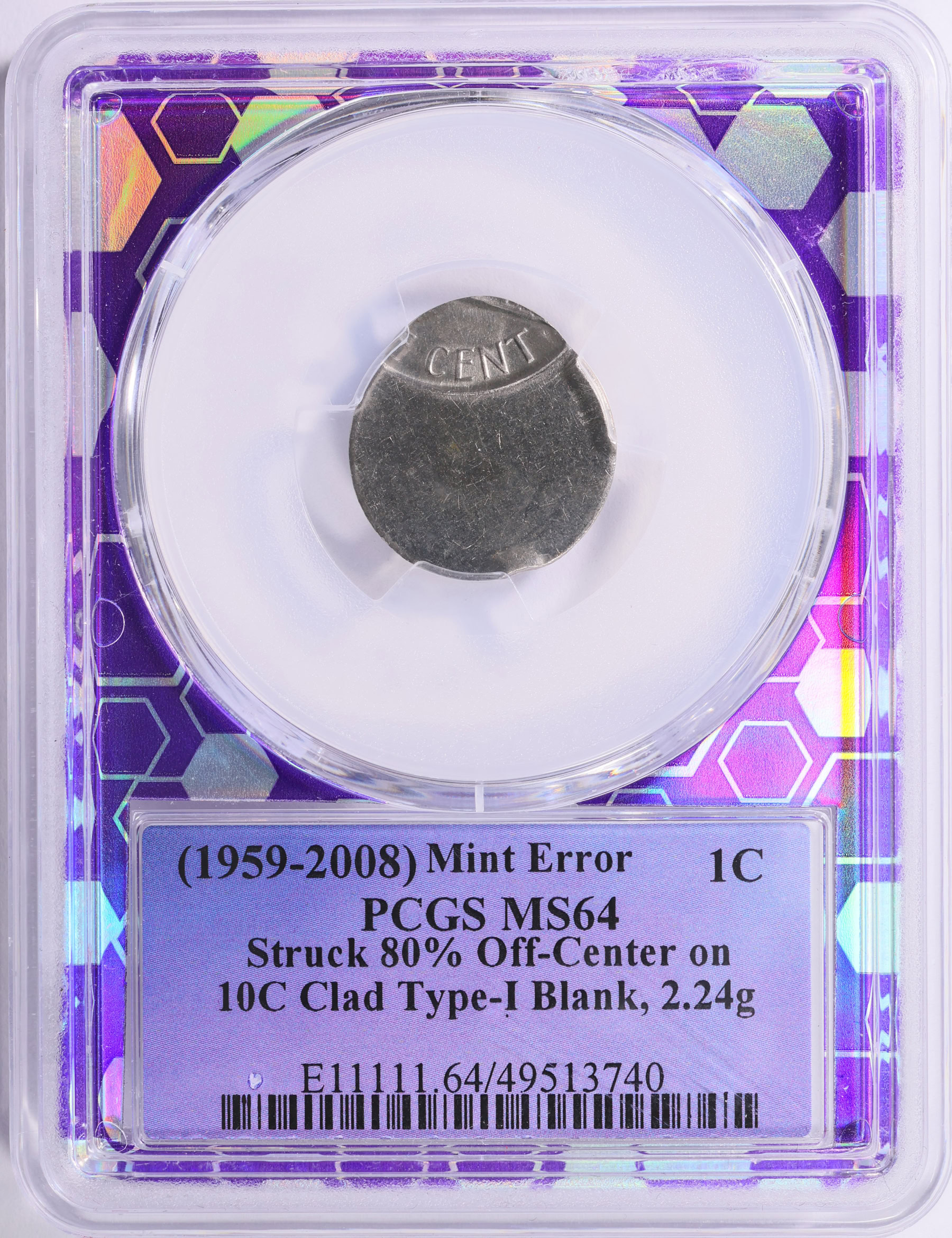 Mint Error (1959-2008) Lincoln Cent Struck 80% Off Center on Roosevelt ...