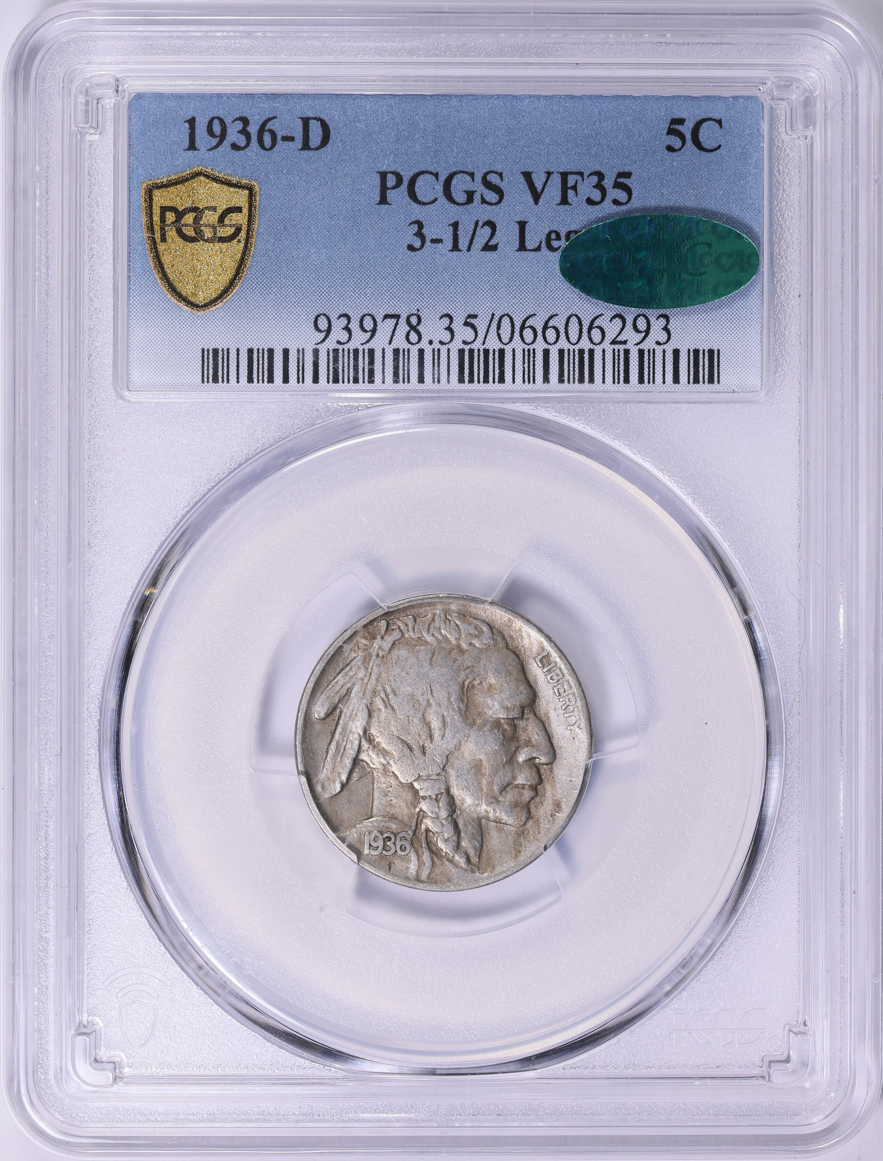 1936-D Buffalo Nickel 3 1/2 Legs PCGS VF-35 (CAC Green) (Item 1883141) | GreatCollections Coin ...