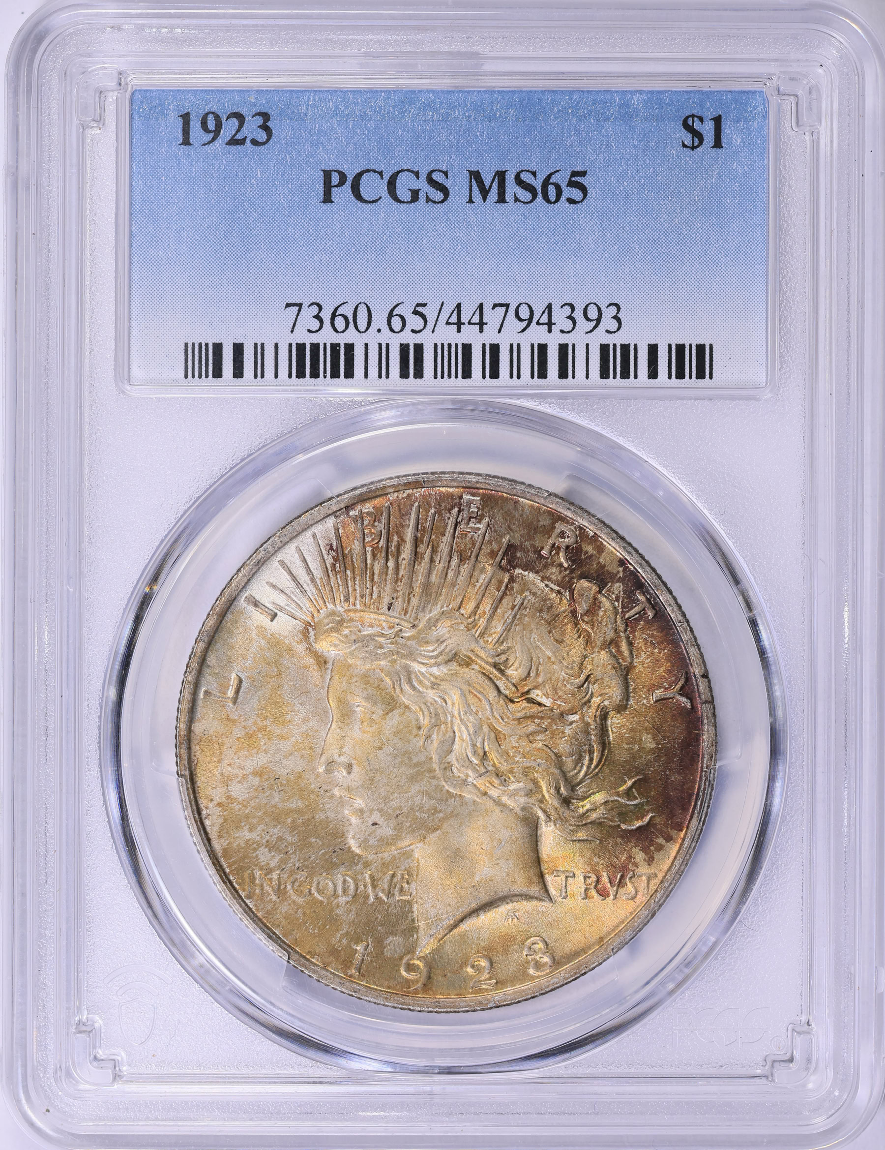 1923 Peace Silver Dollar PCGS MS-65 (Toned) (Item 1883431) | GreatCollections Coin Auctions