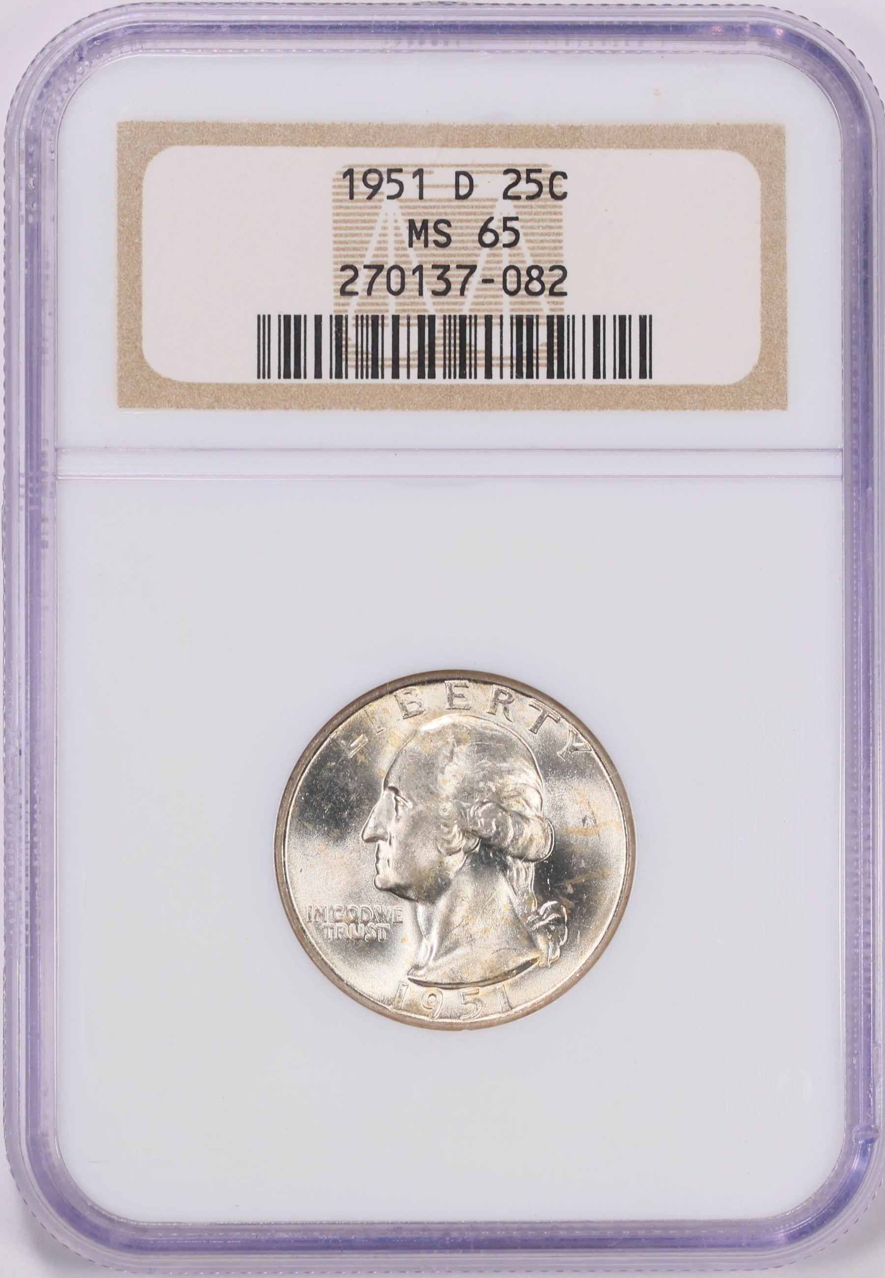 1951-D Washington Quarter NGC MS-65 (Item 1883526) | GreatCollections ...