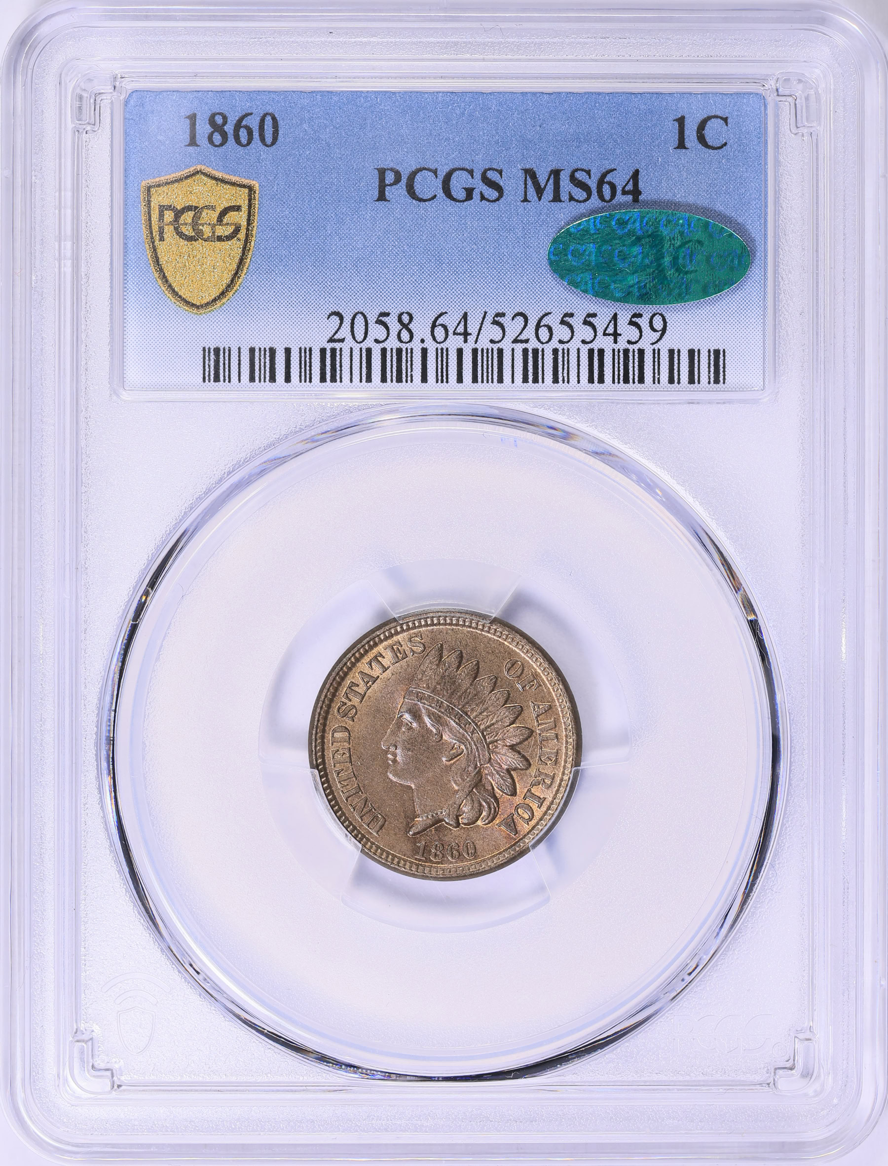 1860 Indian Cent PCGS MS-64 (CAC Green) (Item 1883609 ...