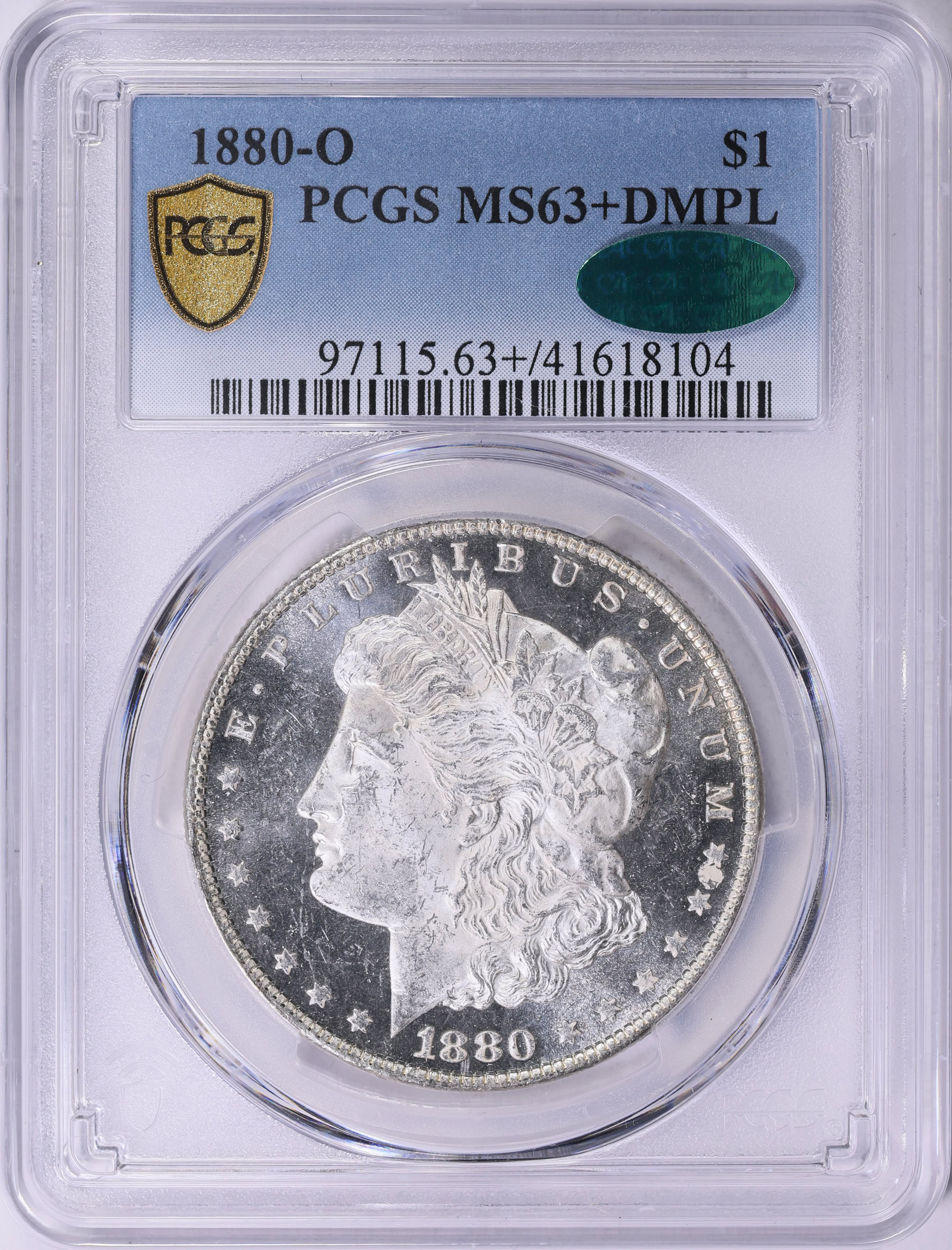 1880-O Morgan Silver Dollar PCGS MS-63+ DMPL (CAC Green) (Item 1883660) | GreatCollections Coin ...