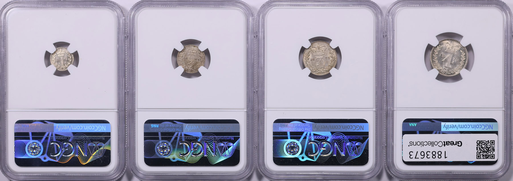 Great Britain 1872 Silver 1p, 2p, 3p & 4p Maundy Set KM-MDS125 NGC MS ...