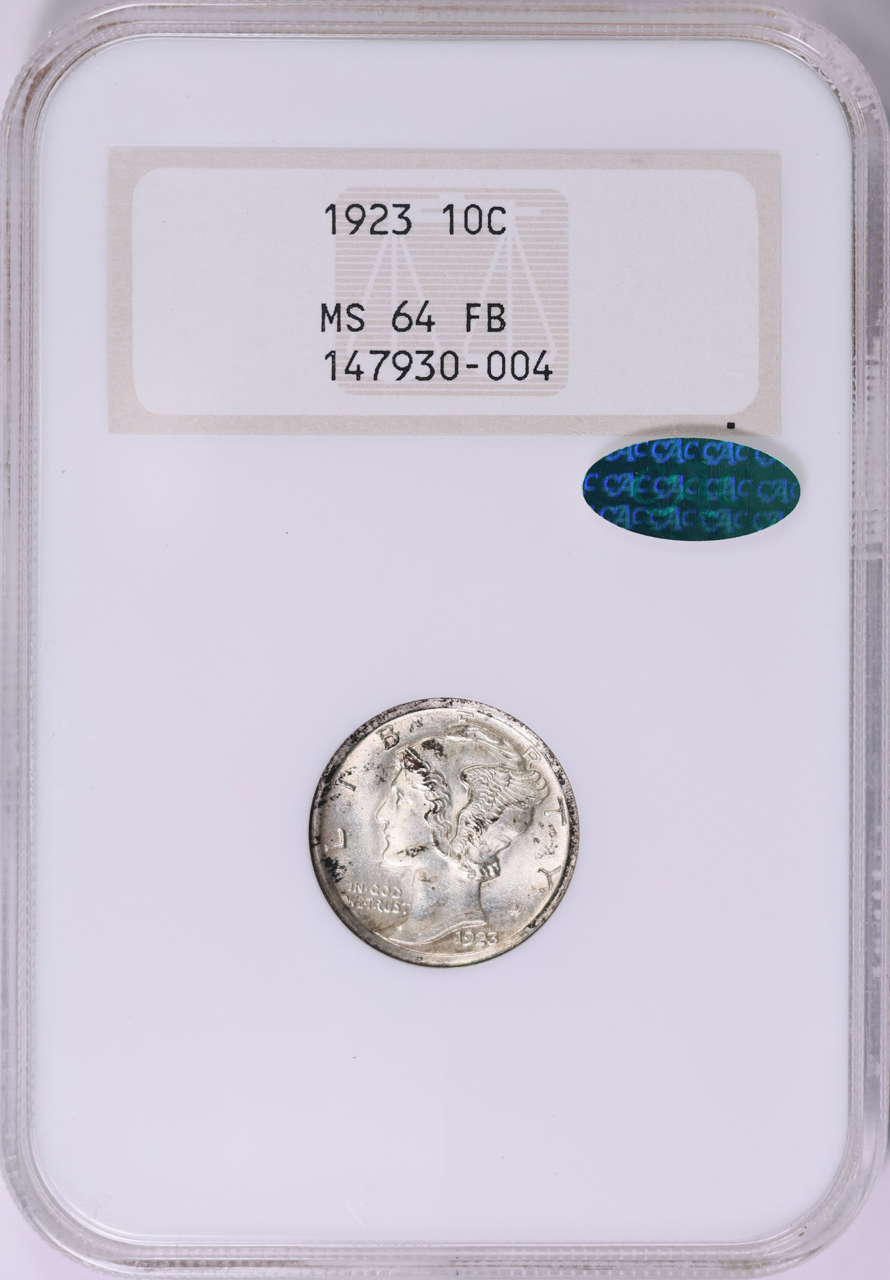 1923 Mercury Dime NGC MS-64 FB (CAC Green) OH (Item 1883868 ...