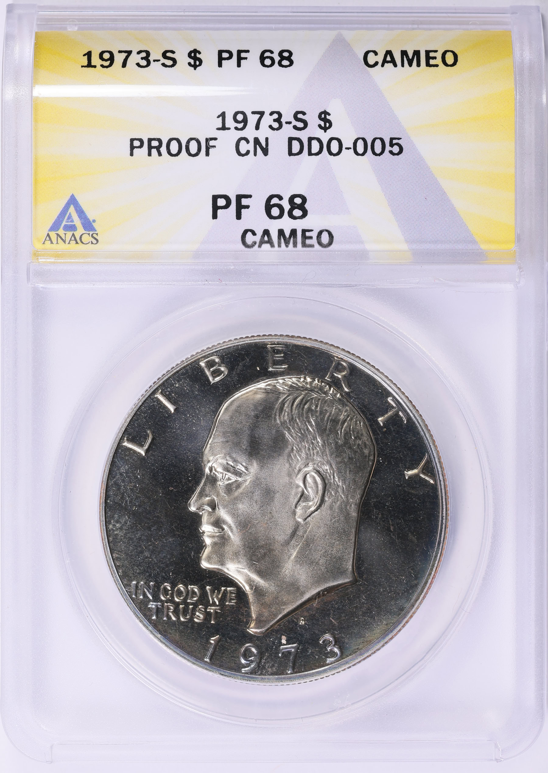 1973-S Eisenhower Dollar DDO-005 ANACS Proof-68 CAMEO (Toned) | ANACS Cert #7857095 ...