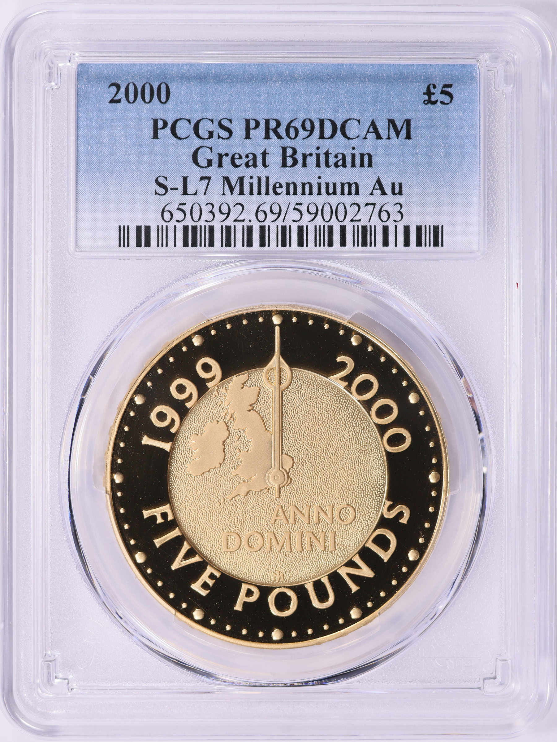 Great Britain 2000 Gold £5 Millennium KM-1006b With Case of Issue PCGS ...
