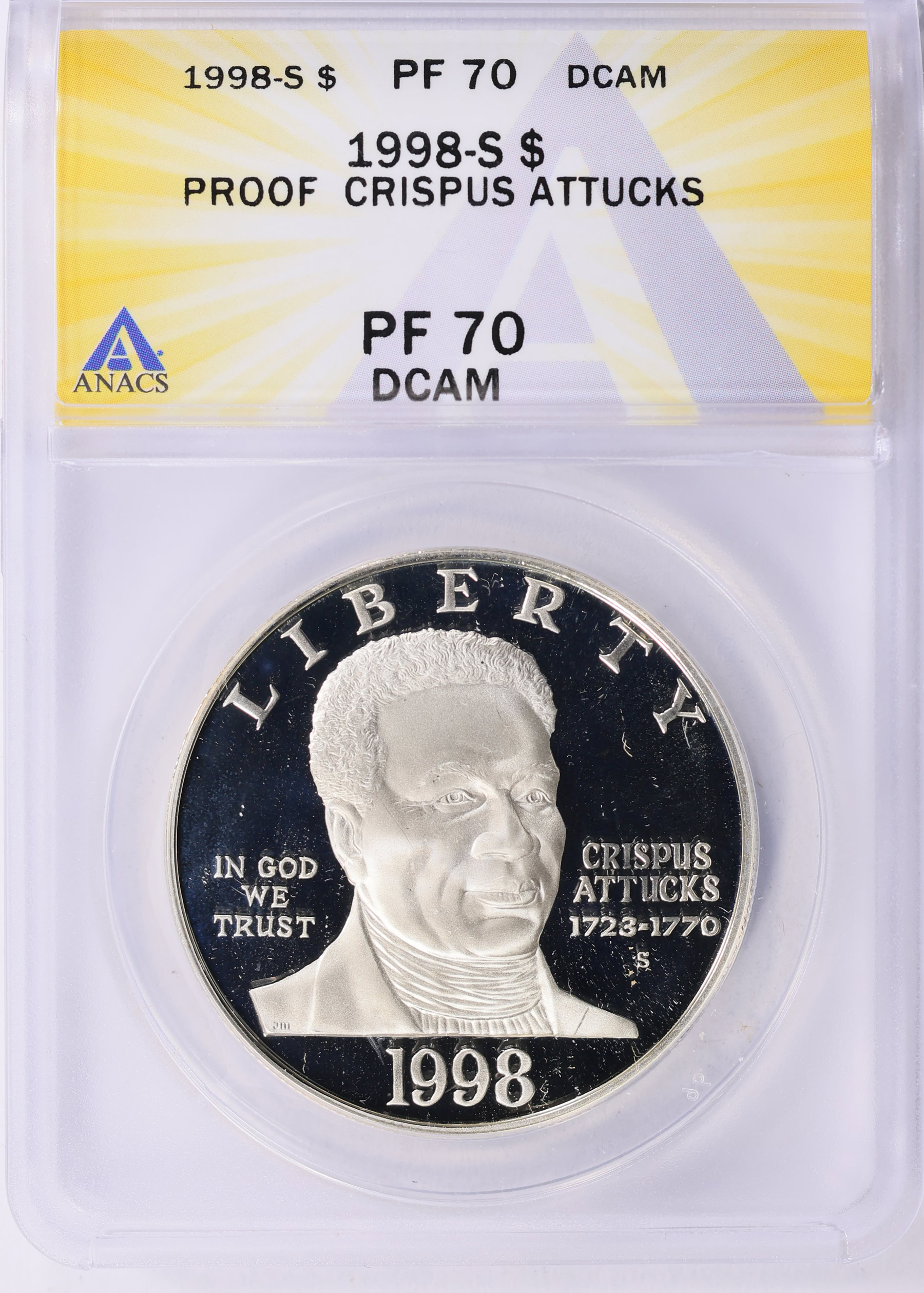1998-S Black Revolutionary War Patriots Silver Dollar Crispus Attucks ...